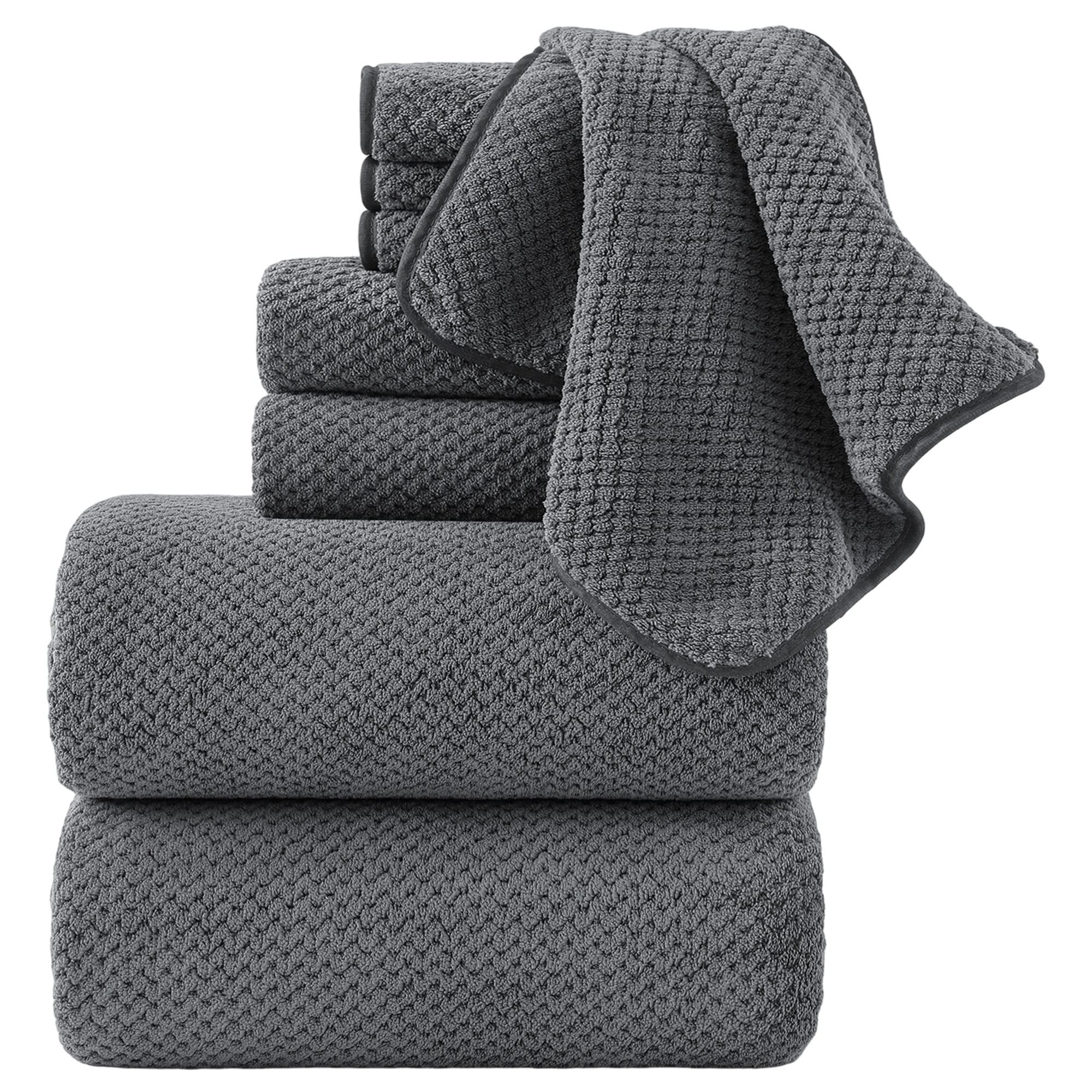 Jessy Home Oversized 8 Piece Microfiber Plush Towel Set in Gray 600 GSM ...