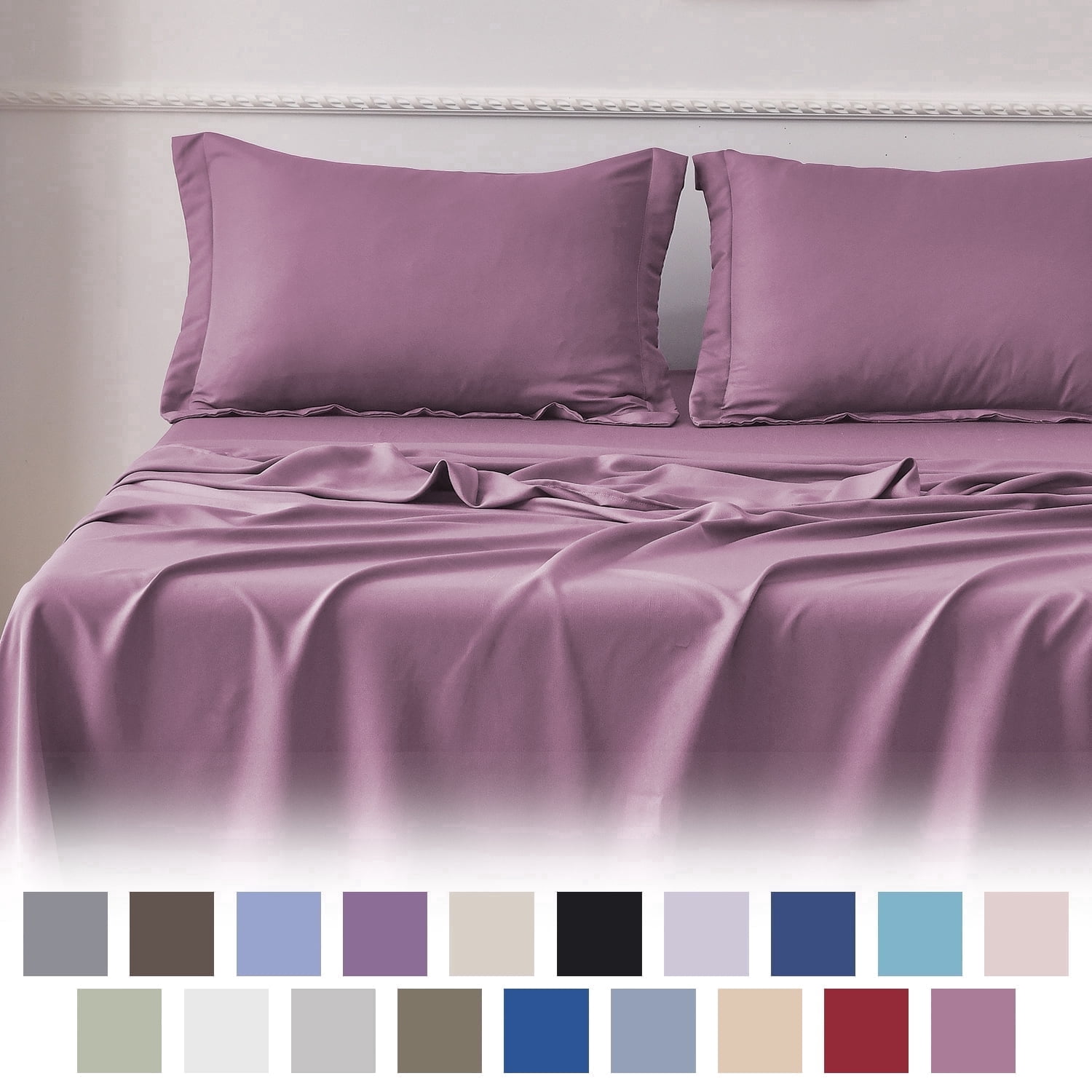 Jessy Home Bed Sheets Set 4 Piece Queen/Full Sheet Set Grape Purple ...