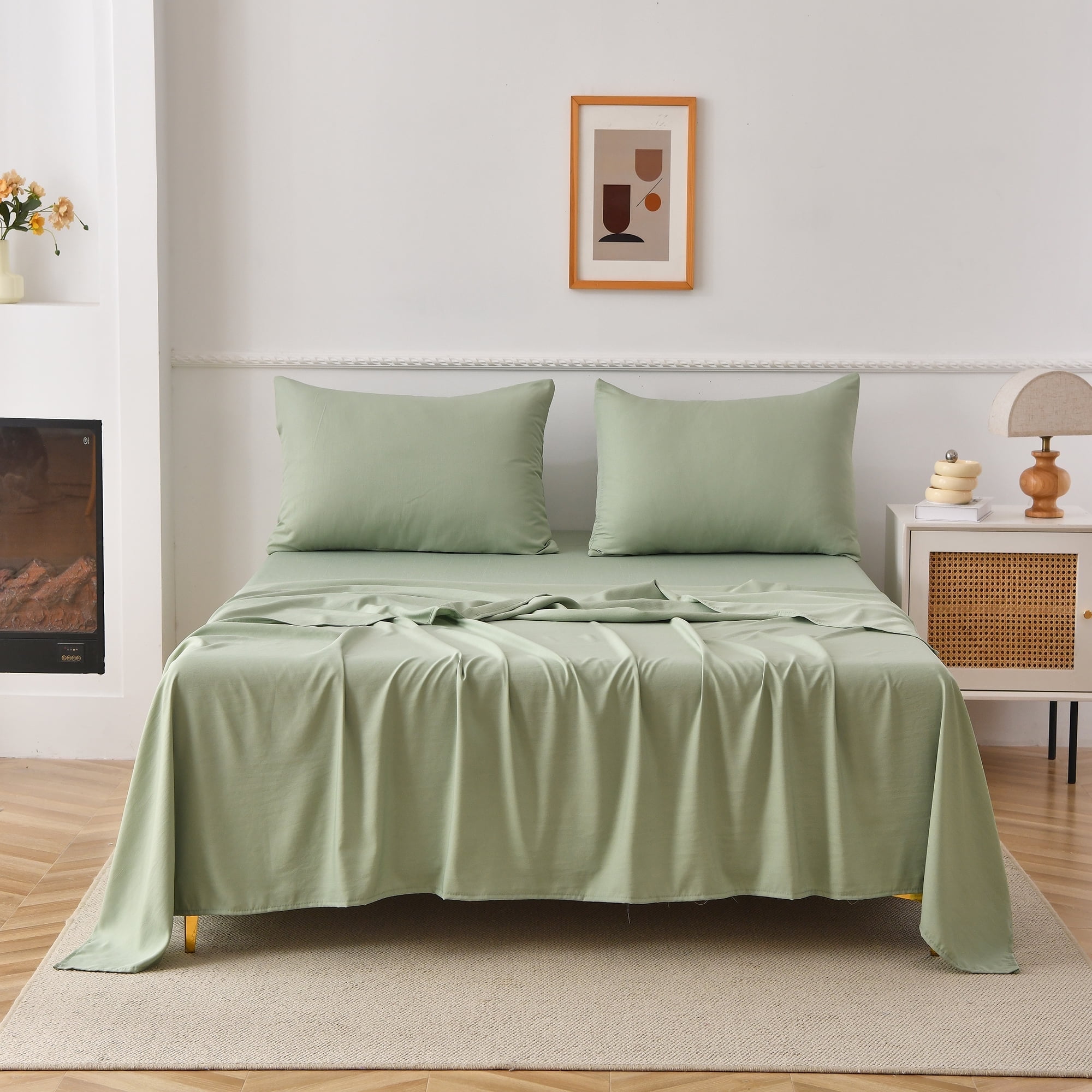 Jessy Home Bed Sheets Set 4 Piece Queen/Full Sheet Set Light Green ...