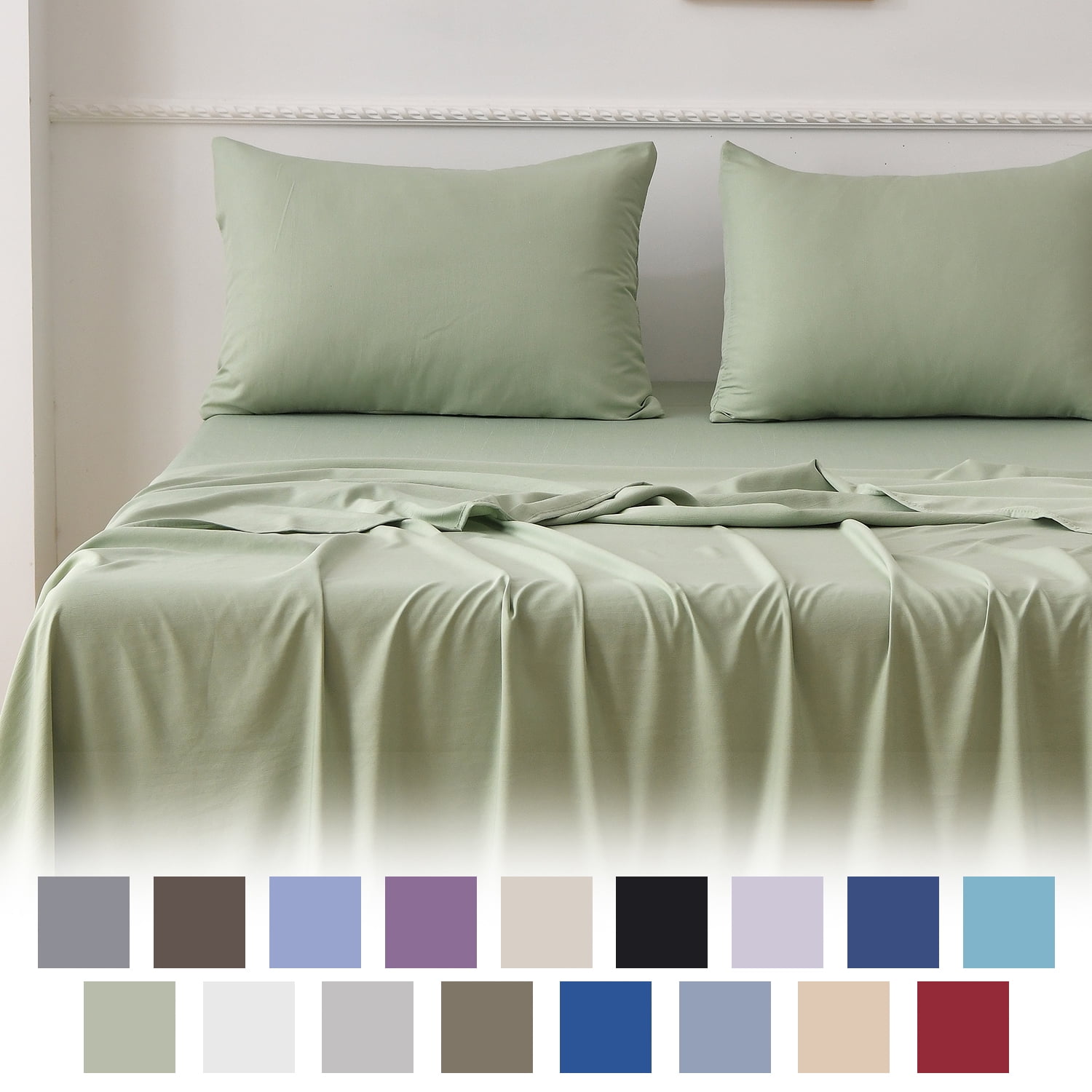 Jessy Home Twin Bed Sheets Set 4 Piece Light Green Cotton Blend ...