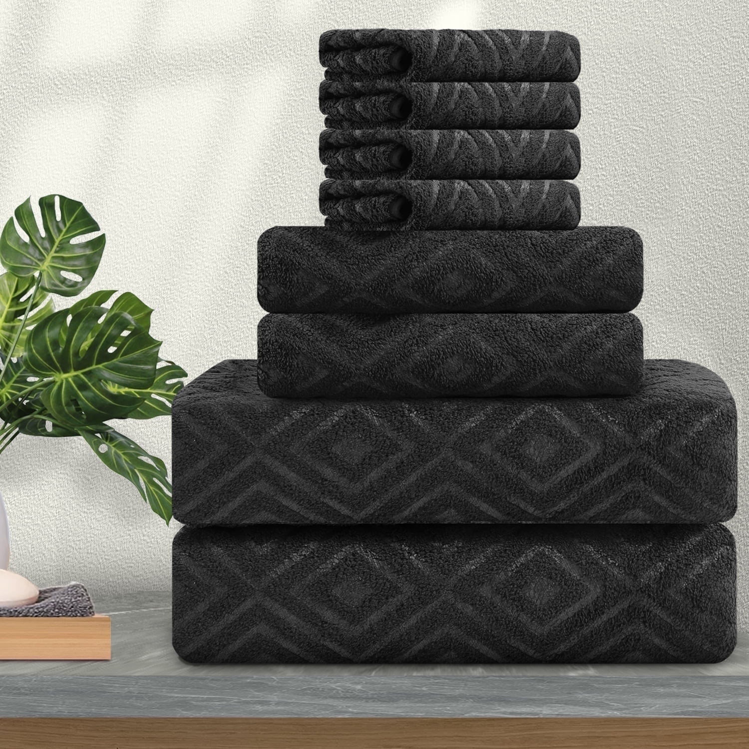 Jessy Home Black Bath Towel Set - 2 Oversize, 2 Hand Towels, 4 ...