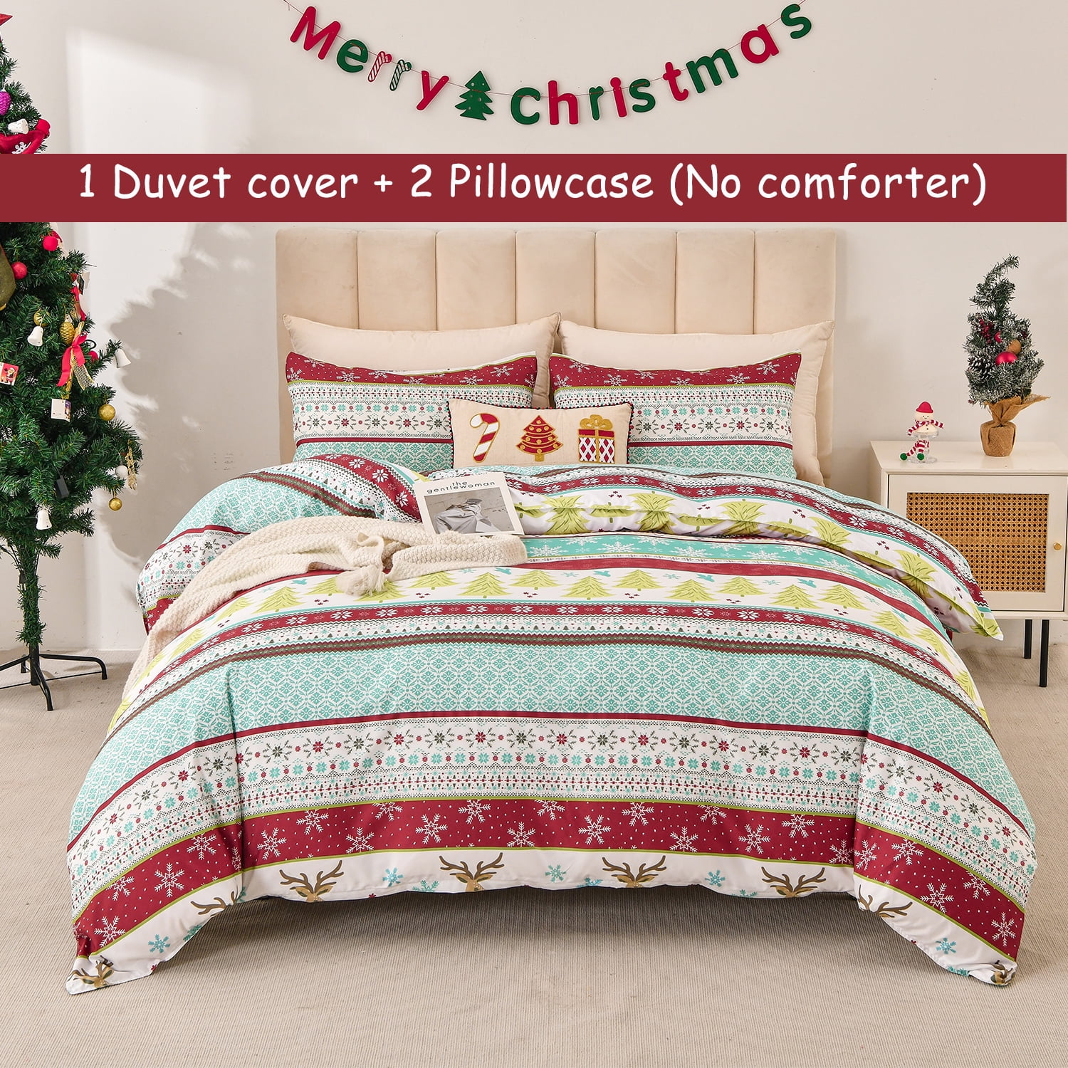 Jessy Home Christmas Bedding Twin Size Red Deer Quilt Microfiber ...