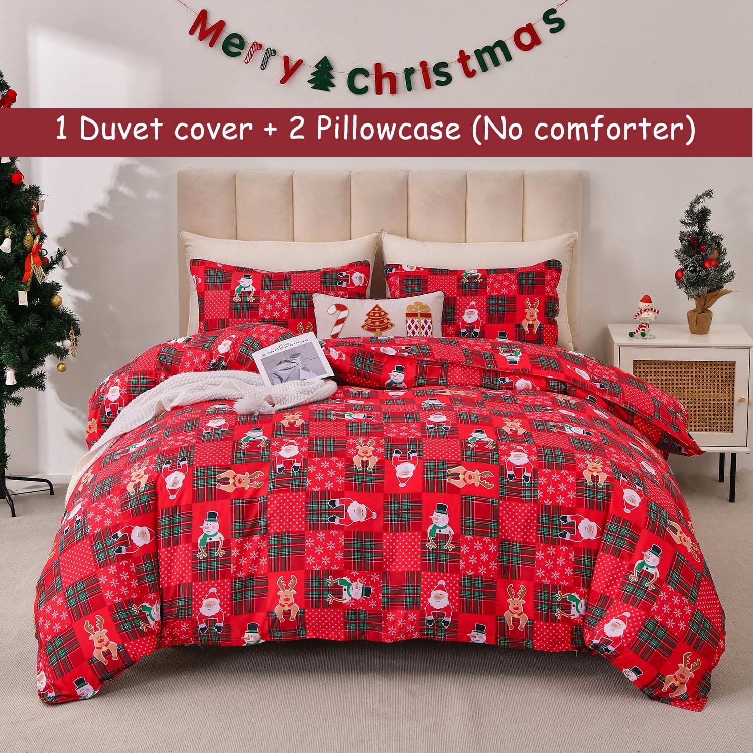 Jessy Home Christmas King Size Red Quilt Cover Snowflake Holiday Duvet ...