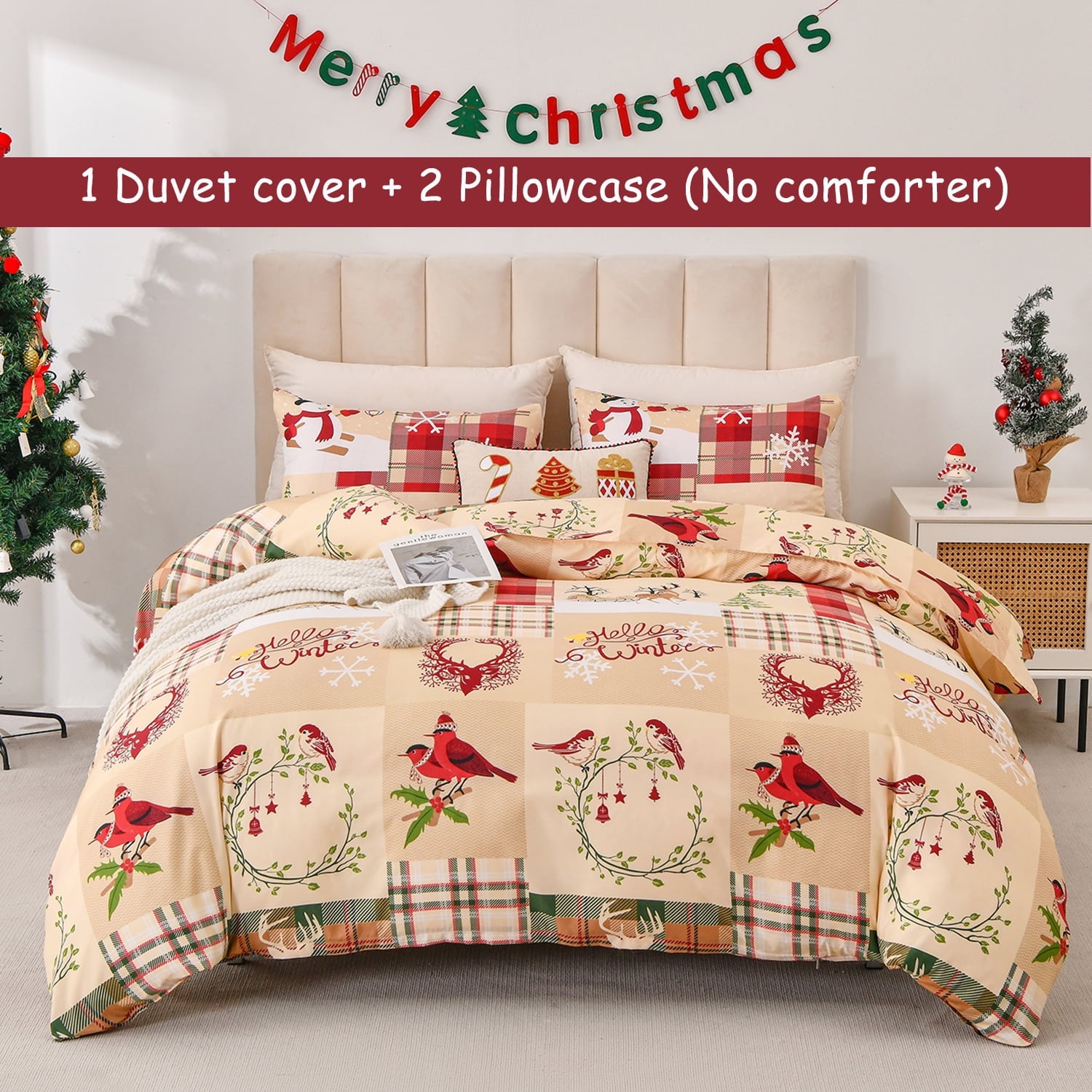 Jessy Home Christmas Snowman Quilt Cover Queen/Full Size Deer Head ...
