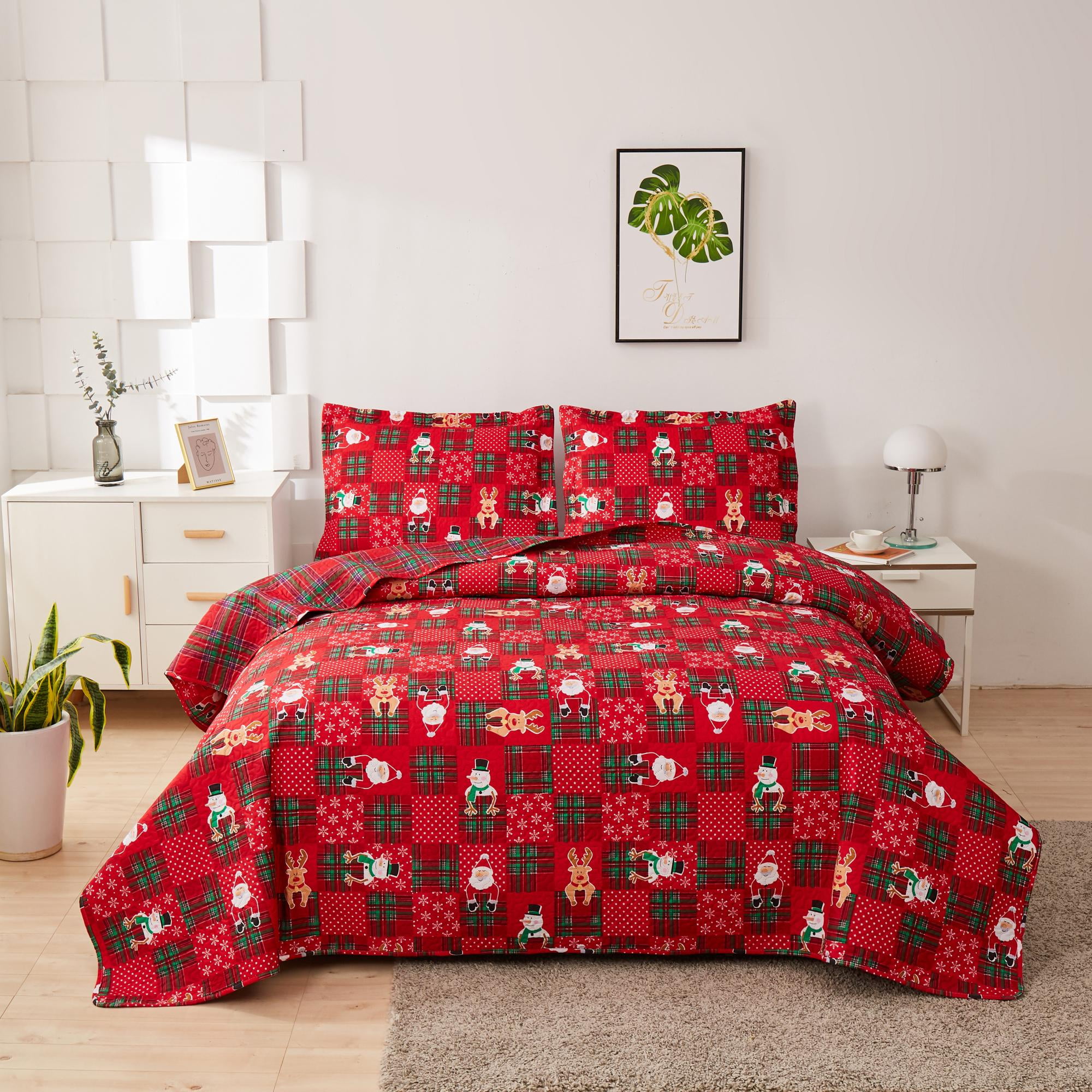 Jessy Home Elk Quilt Queen/Full Size Christmas Red Bedding Microfiber ...