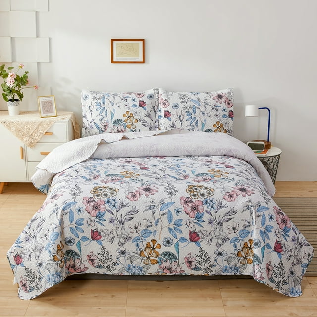 Jessy Home Floral Quilt Twin Size Peach Bedding Microfiber Bedspread ...