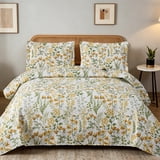 Jessy Home Queen Summer Flower Quilts, Blue Red Green Botanical ...