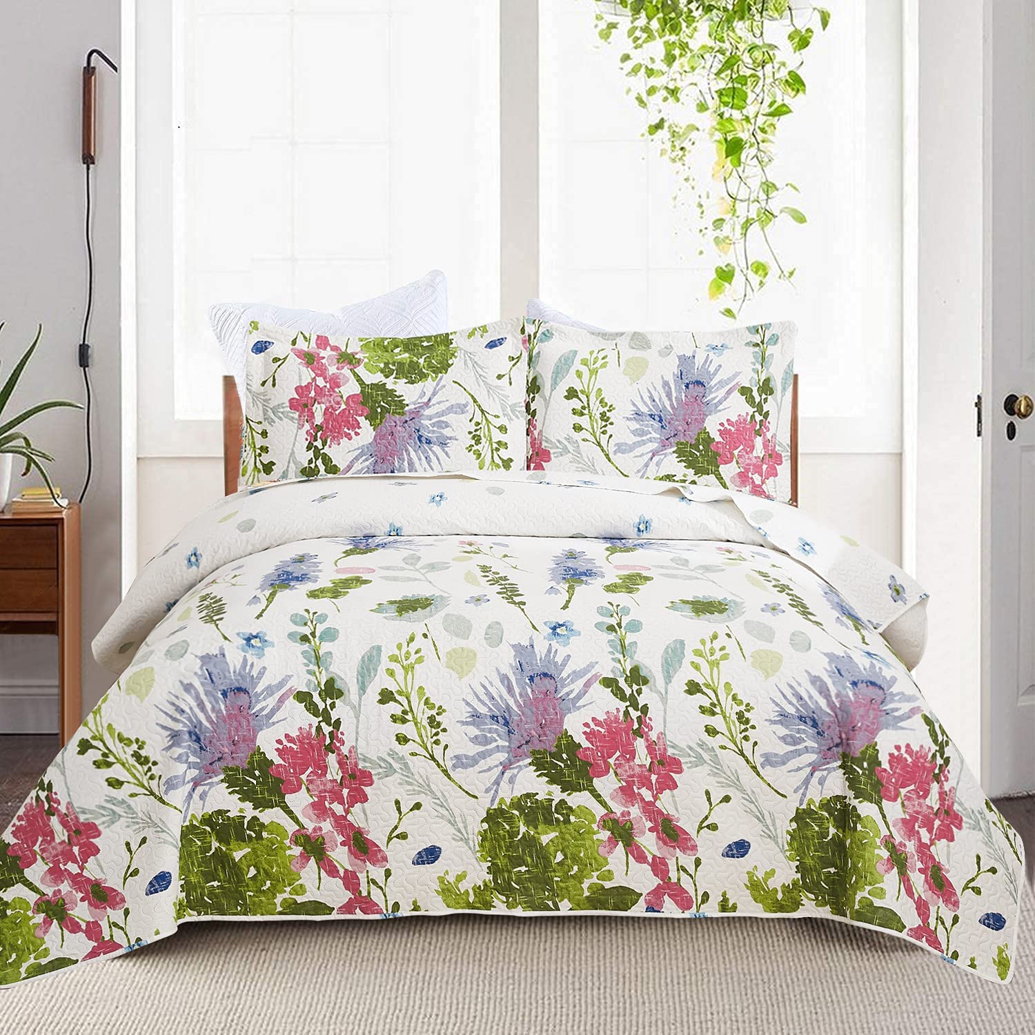All American Collection New 2-Piece Printed Modern Floral Bedspread ...