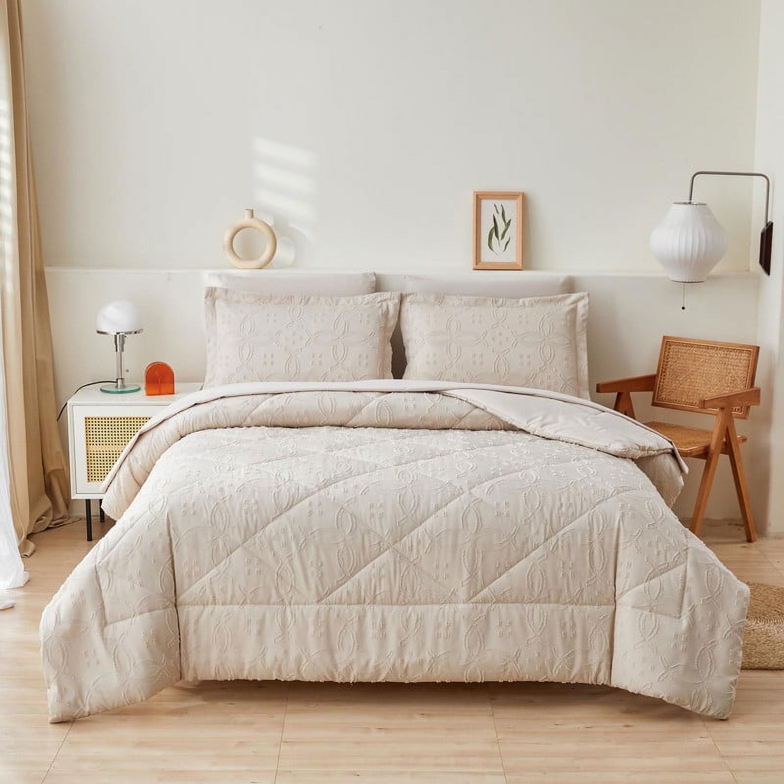 Jessy Home King Comforter Set 7 Pieces Champagne Patchwork Bedding Set ...