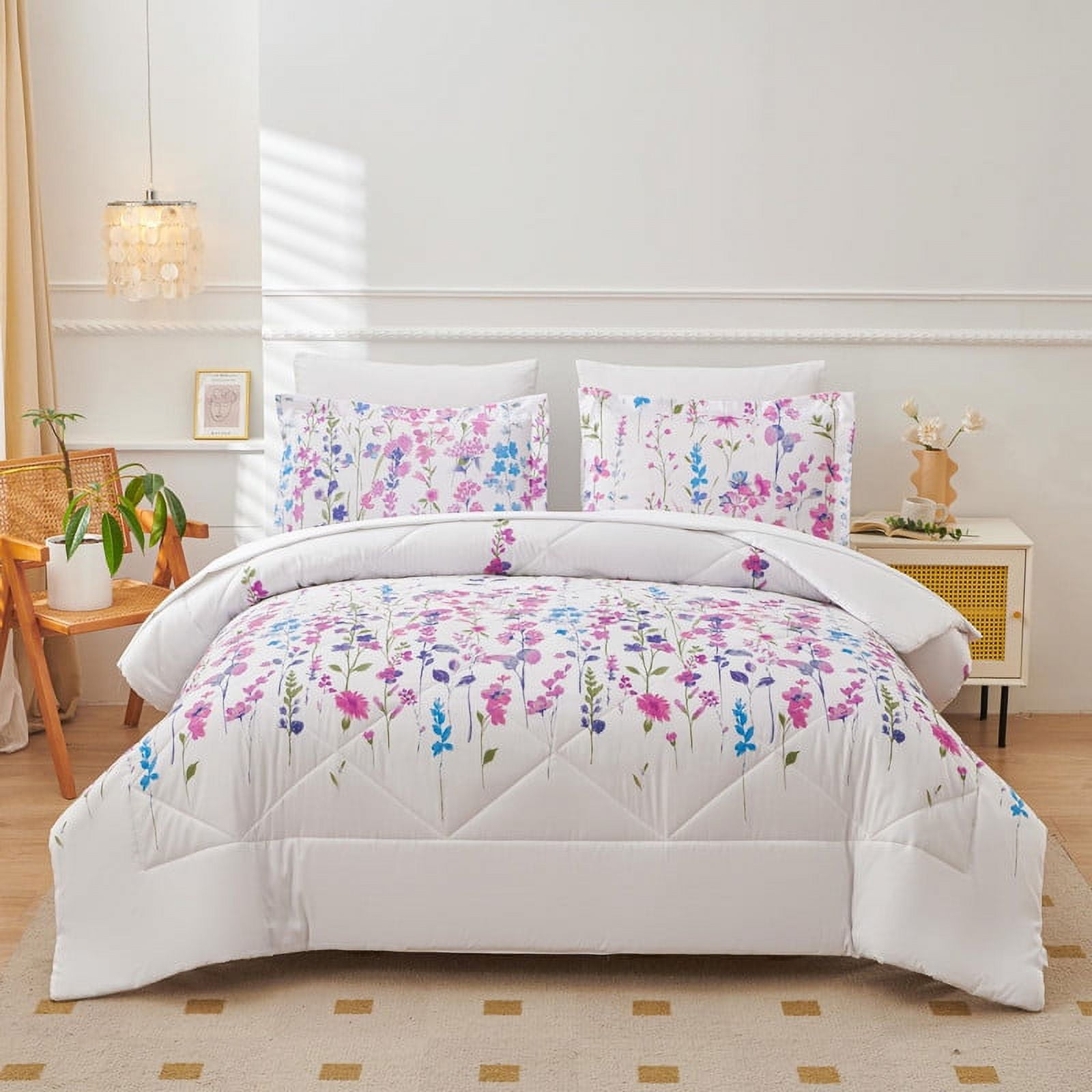 Jessy Home King Comforter Set 7 Pieces Purple Floral Bedding Set King ...