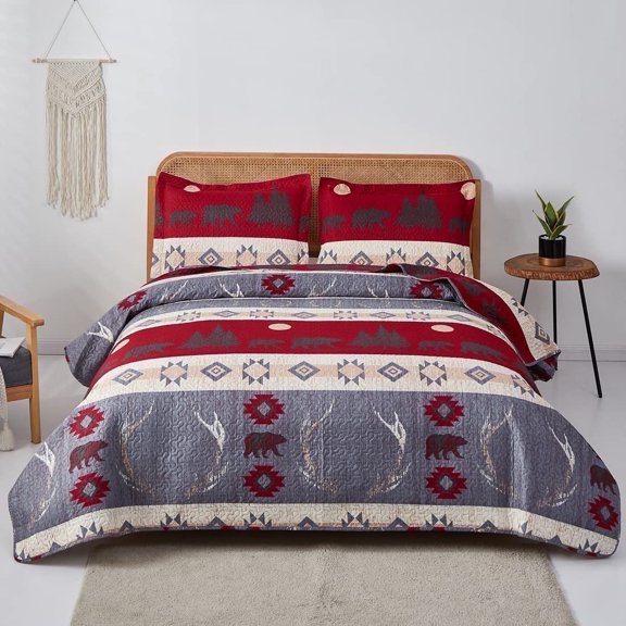 Jessy Home Christmas Quilt Set Queen/Full Size Rustic Holiday Bedding ...