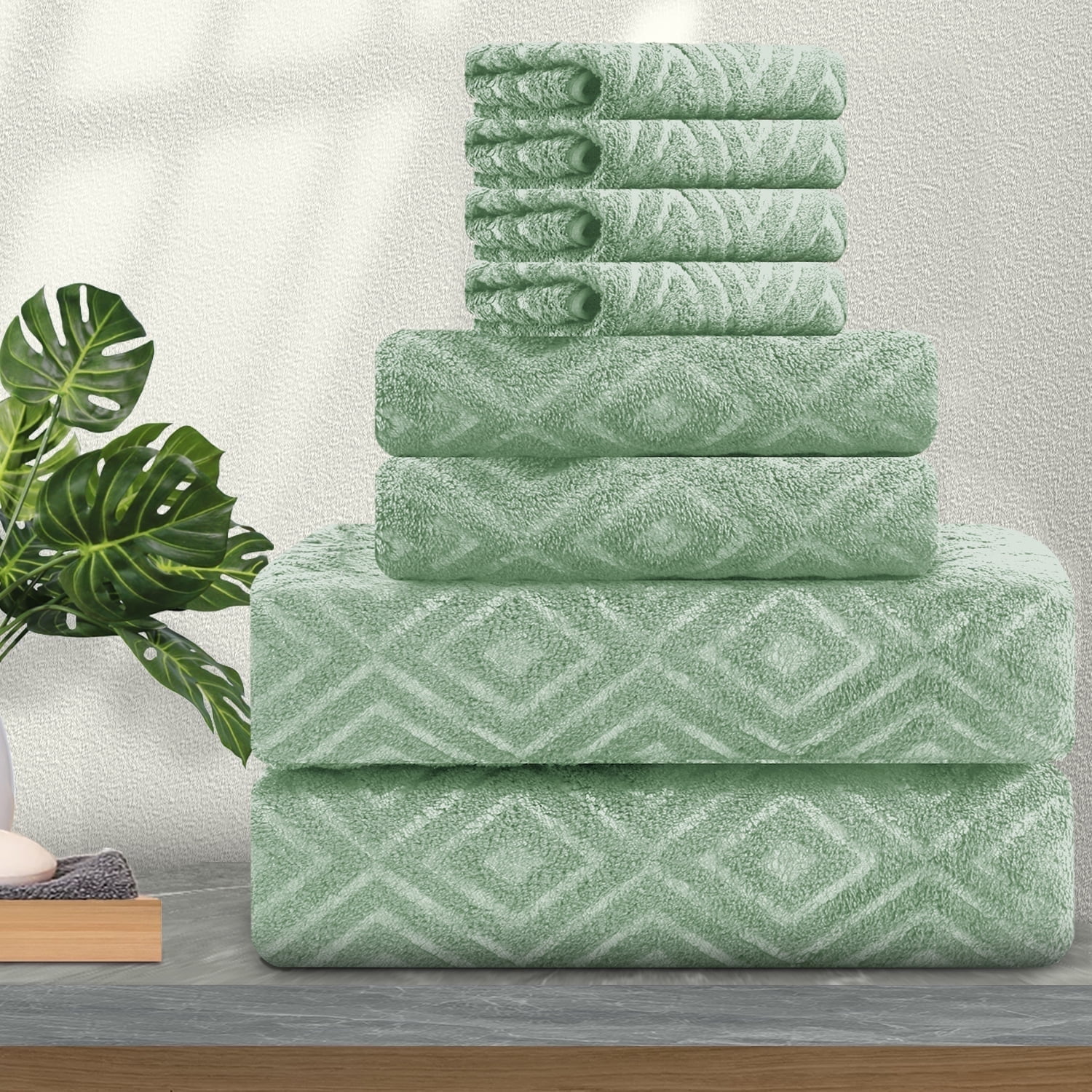 Jessy Home 8-Piece Towel Set, Light Green - 2 Bath/Hand Towels, 4 ...