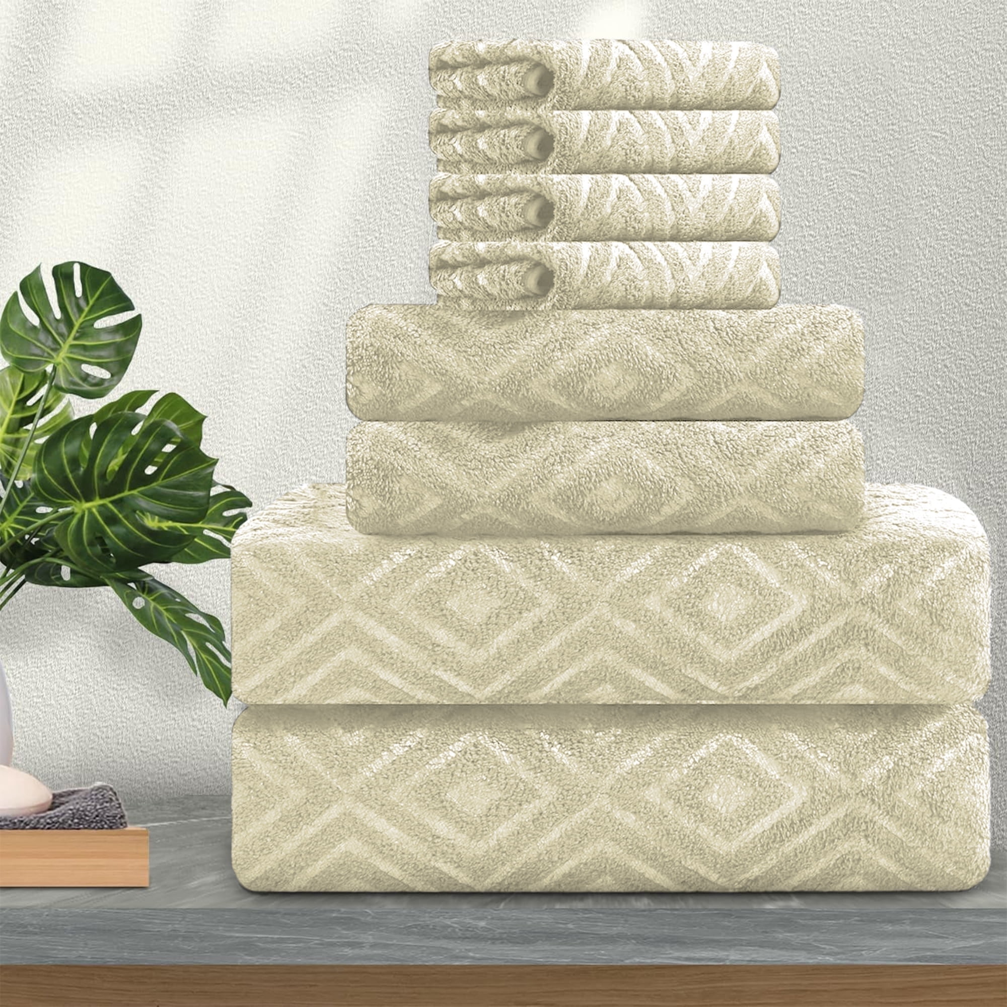 Jessy Home Light Tan 8-Piece Microfiber Towel Set with Oversized Bath ...