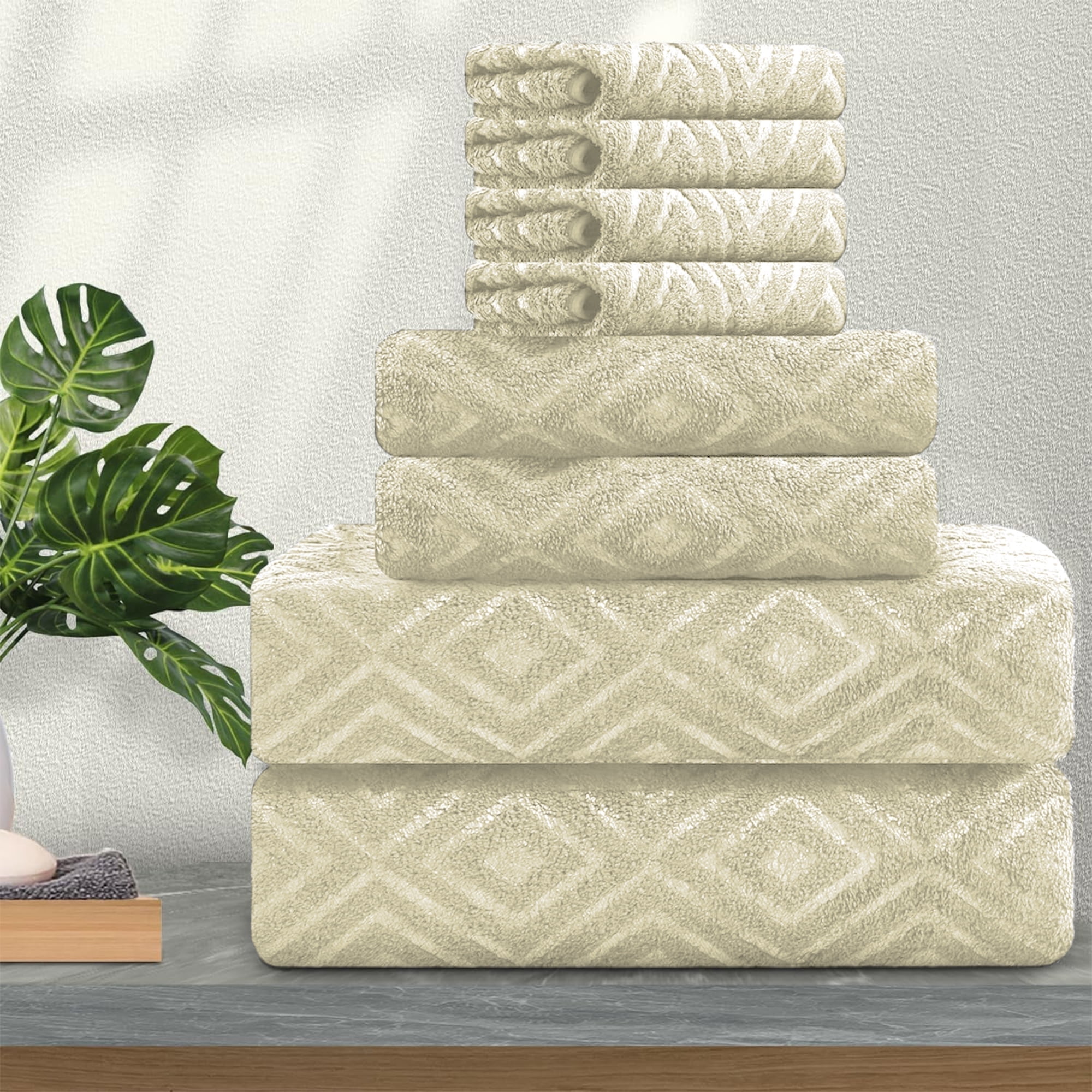 Jessy Home Light Tan 8-Piece Microfiber Towel Set with Oversized Bath ...