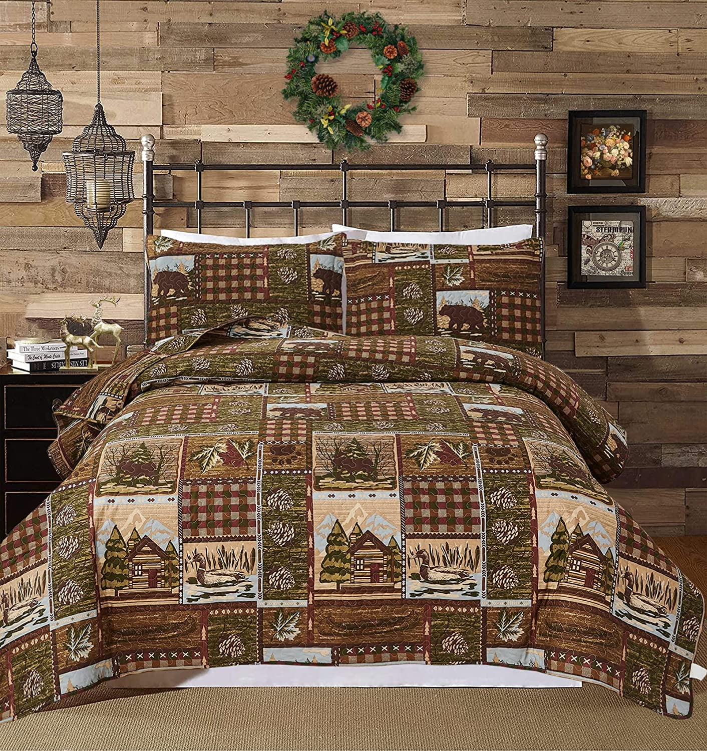 Jessy Home Twin Size Rustic Lodge Cabin Bedding - Moose Bear Quilt ...