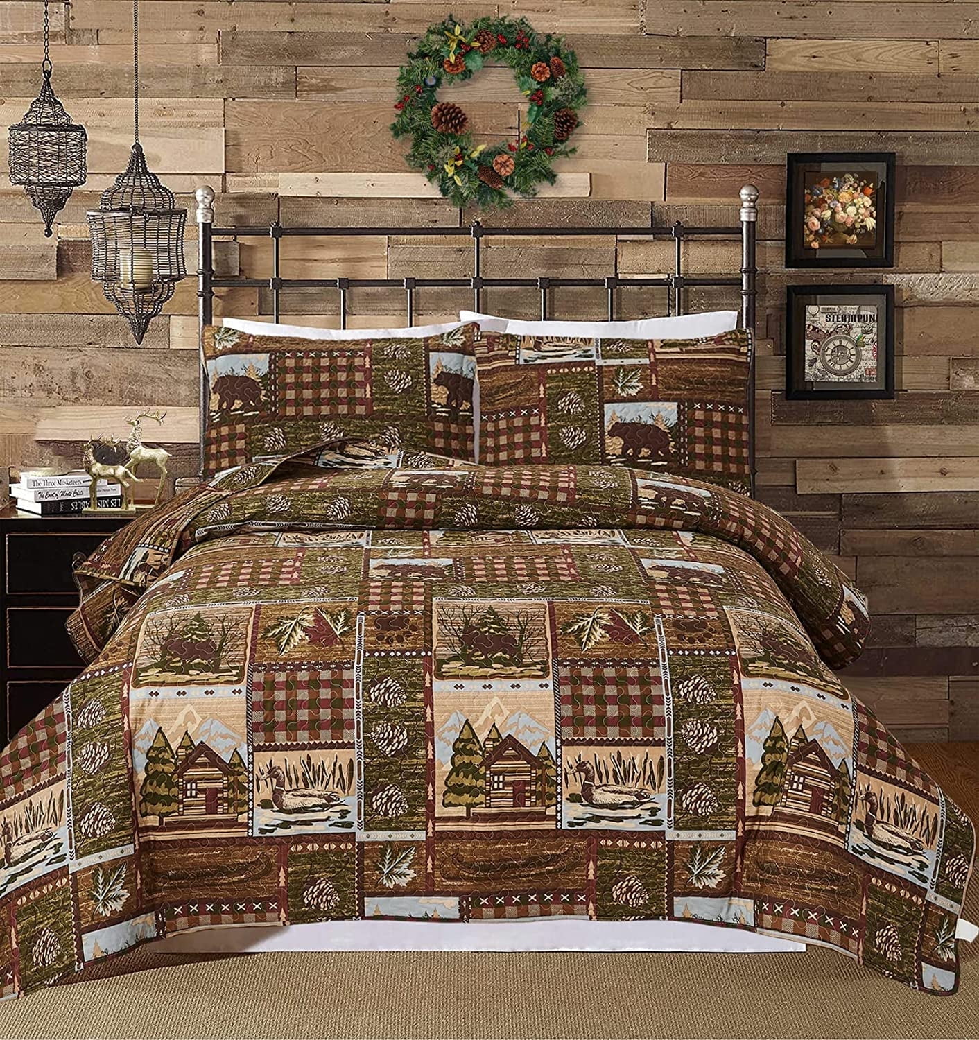 Jessy Home Twin Size Rustic Lodge Cabin Bedding - Moose Bear Quilt ...