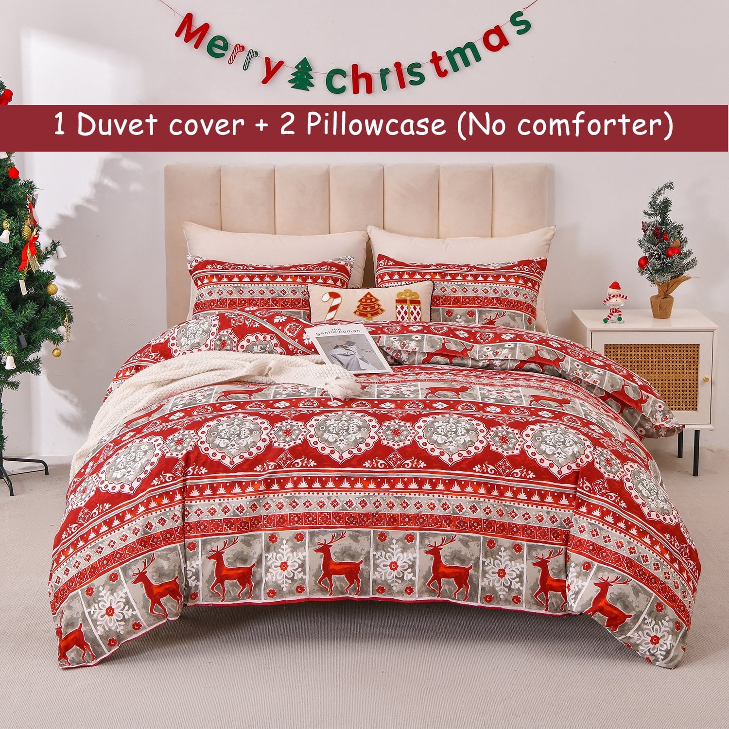Jessy Home Queen/Full Size Christmas Quilt Set Red Green Tree Bedding ...