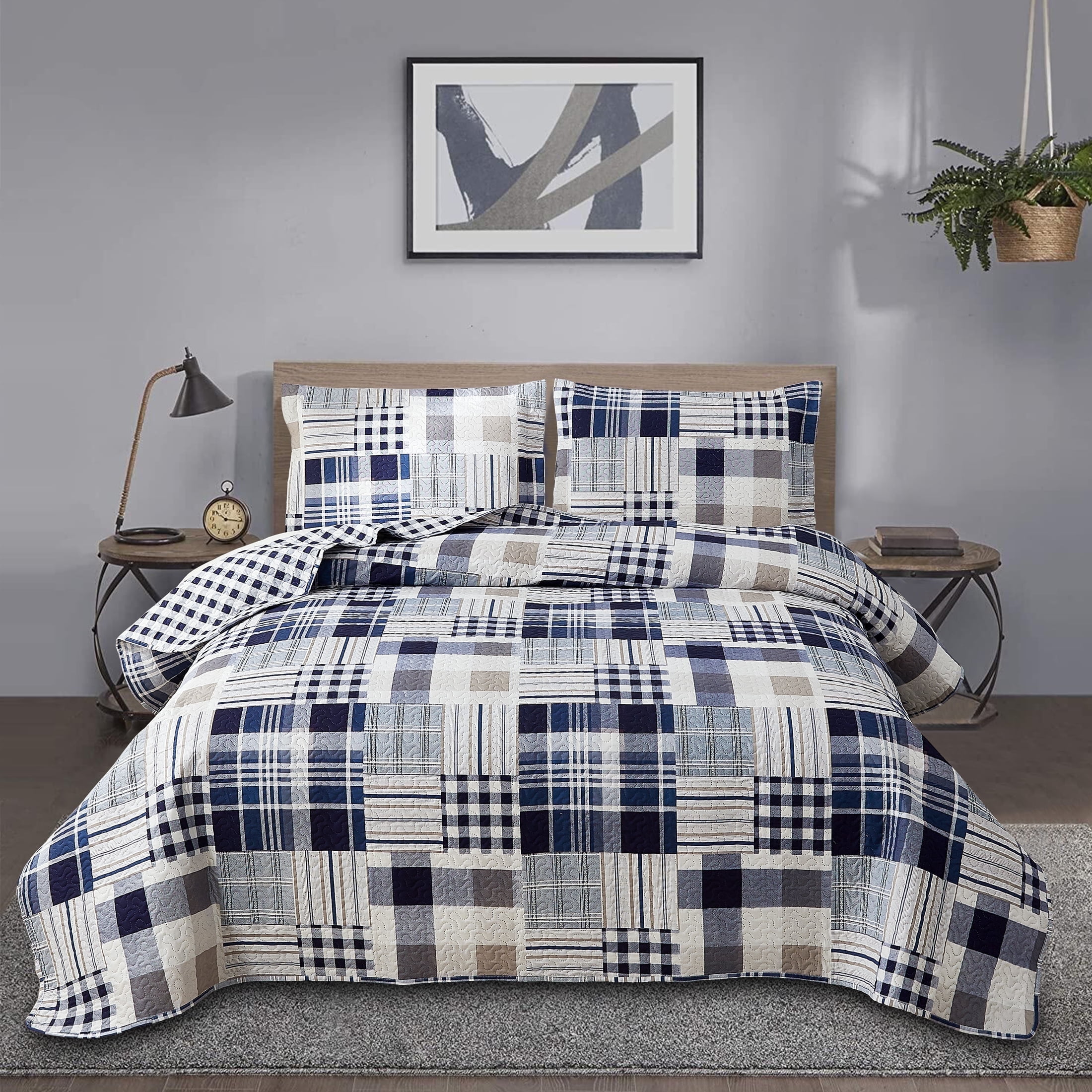 Jessy Home Queen/Full Size Plaid Bedspread Coverlet Buffalo Plaid ...