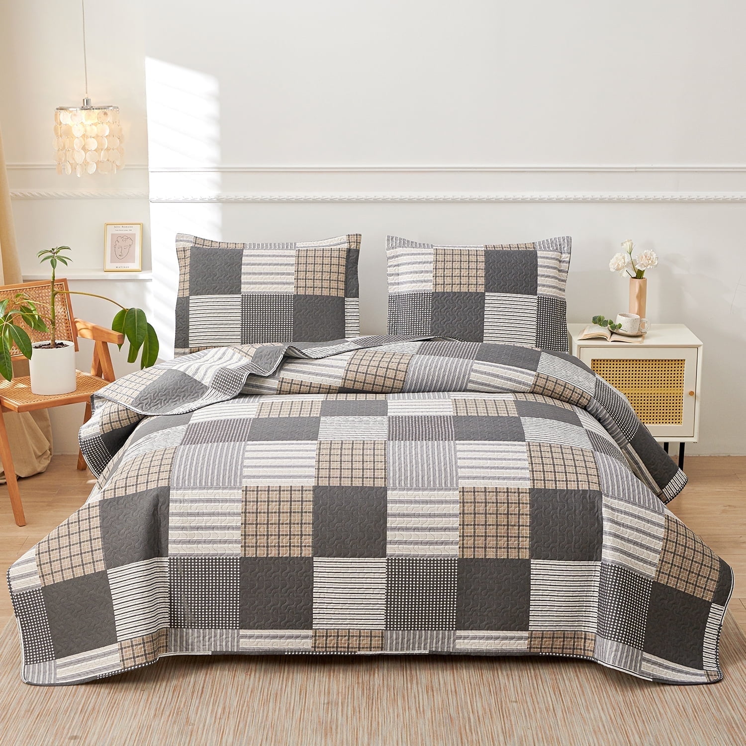 Jessy Home Queen/Full Size Plaid Bedspread Coverlet Plaid Patchwork ...