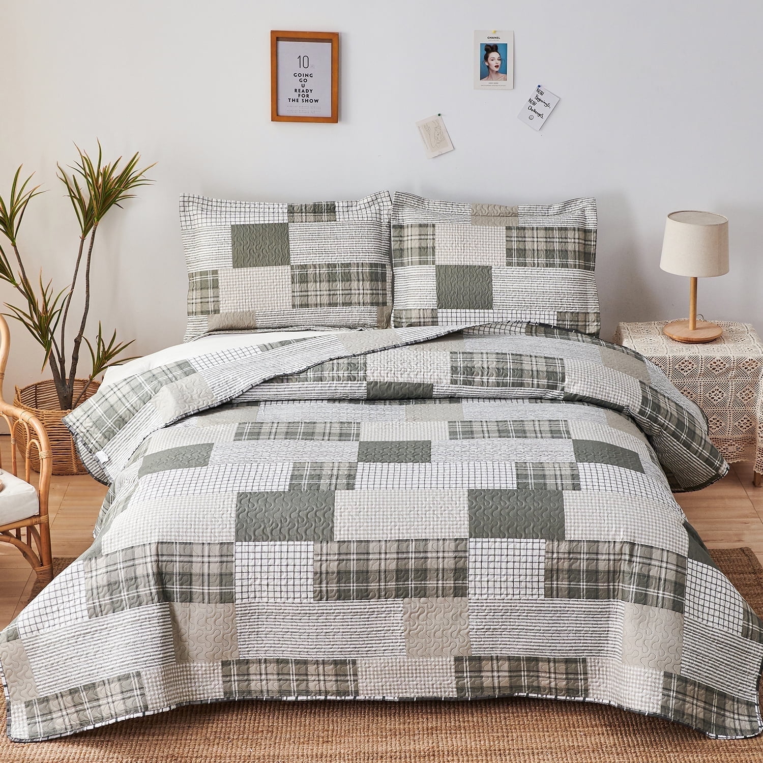 Jessy Home Queen/Full Size Plaid Bedspread Coverlet Plaid Patchwork ...
