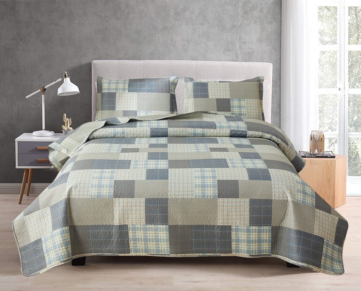 Jessy Home Quilt Set Twin Size Light Yellow Plaid Coverlet Bedding Polyester Bedspreads ...
