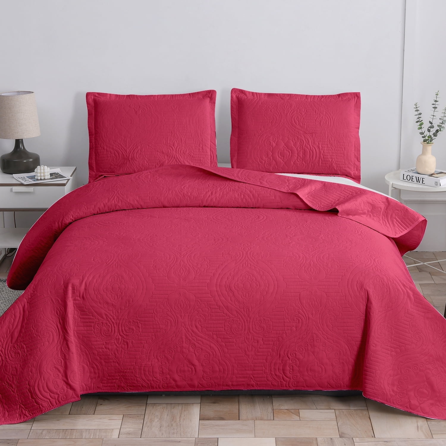 Jessy Home Reversible Queen/Full Size Lightweight Red Quilt Bed Set ...