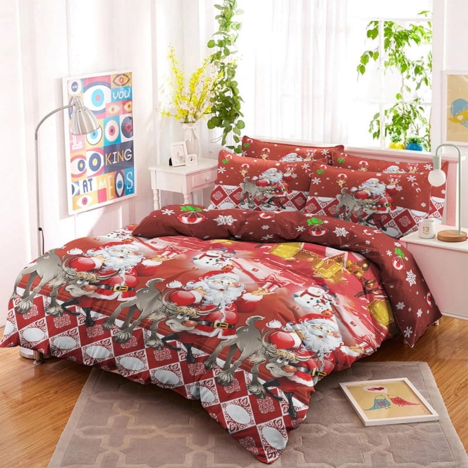 Jessy Home Red Quilt Twin Size Bedding Microfiber Santa Claus Bedspread ...