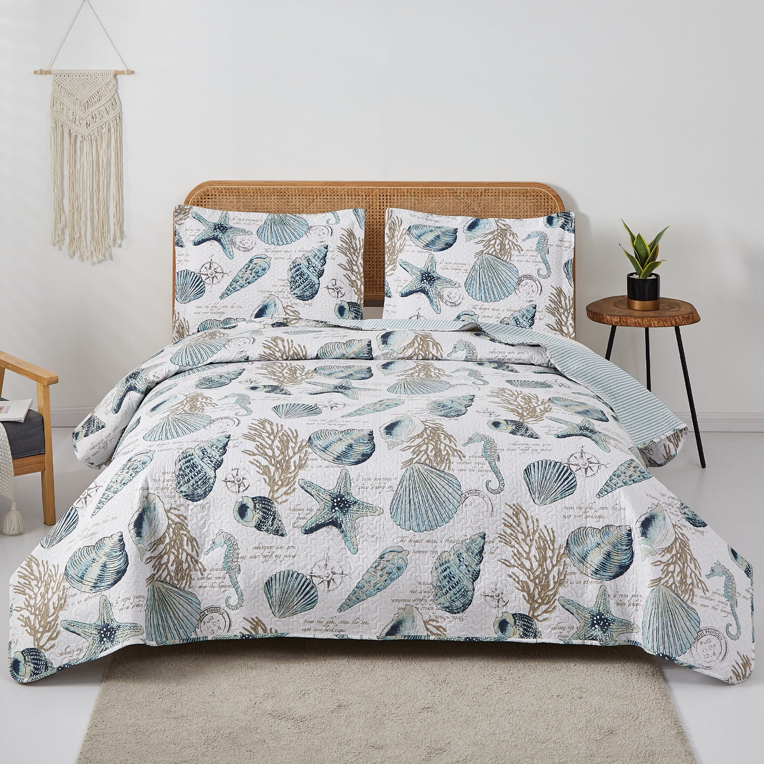 Jessy Home King Size Nautical Tropical Ocean Theme Shell Bedspreads ...