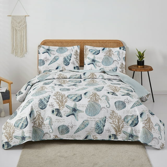 Jessy Home Nautical Theme Ocean Shell Quilt Twin Bedding Set ...