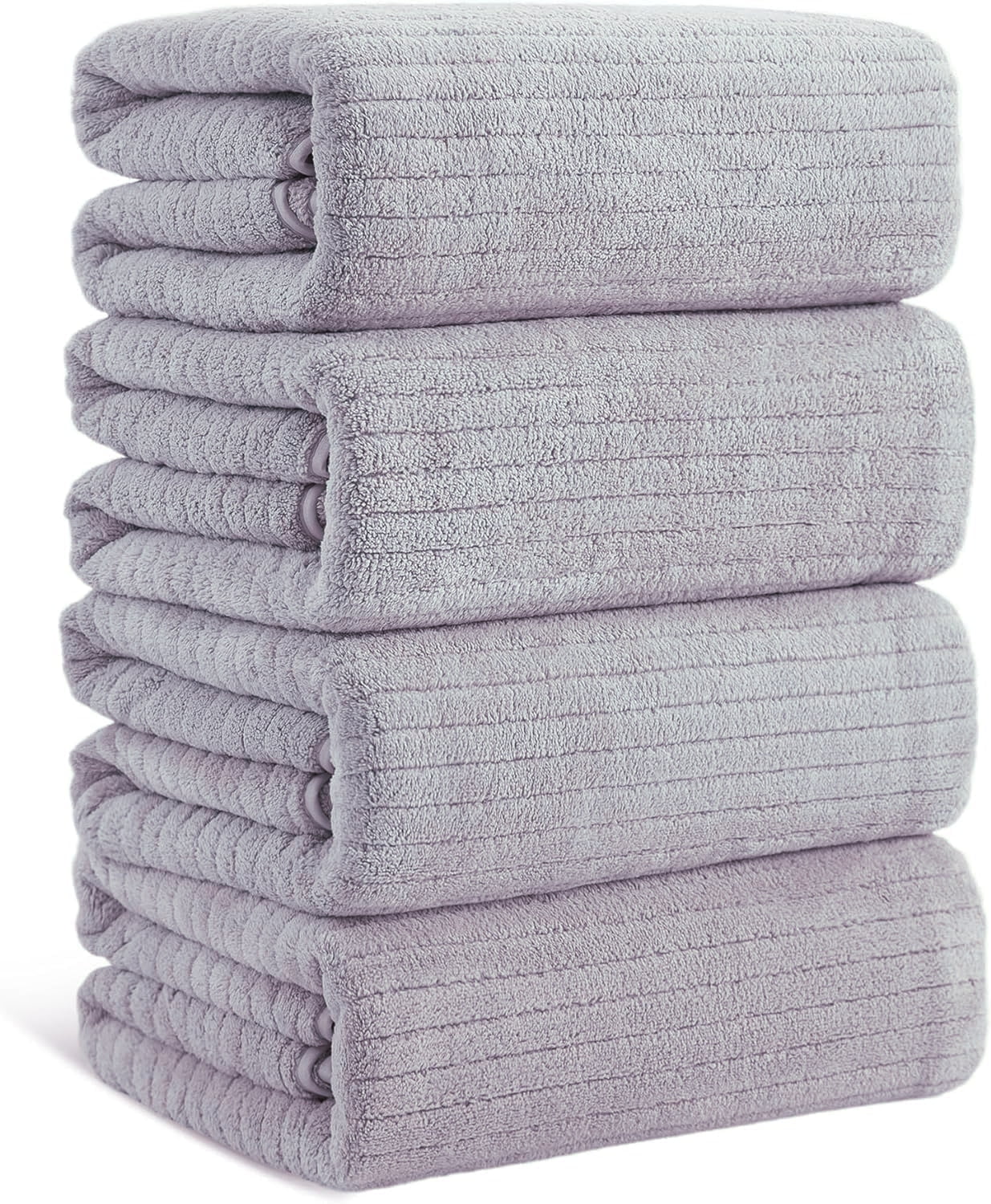 Jessy Home 4 Pack Taro Purple Stripe Large Bath Towels Set Oversized ...