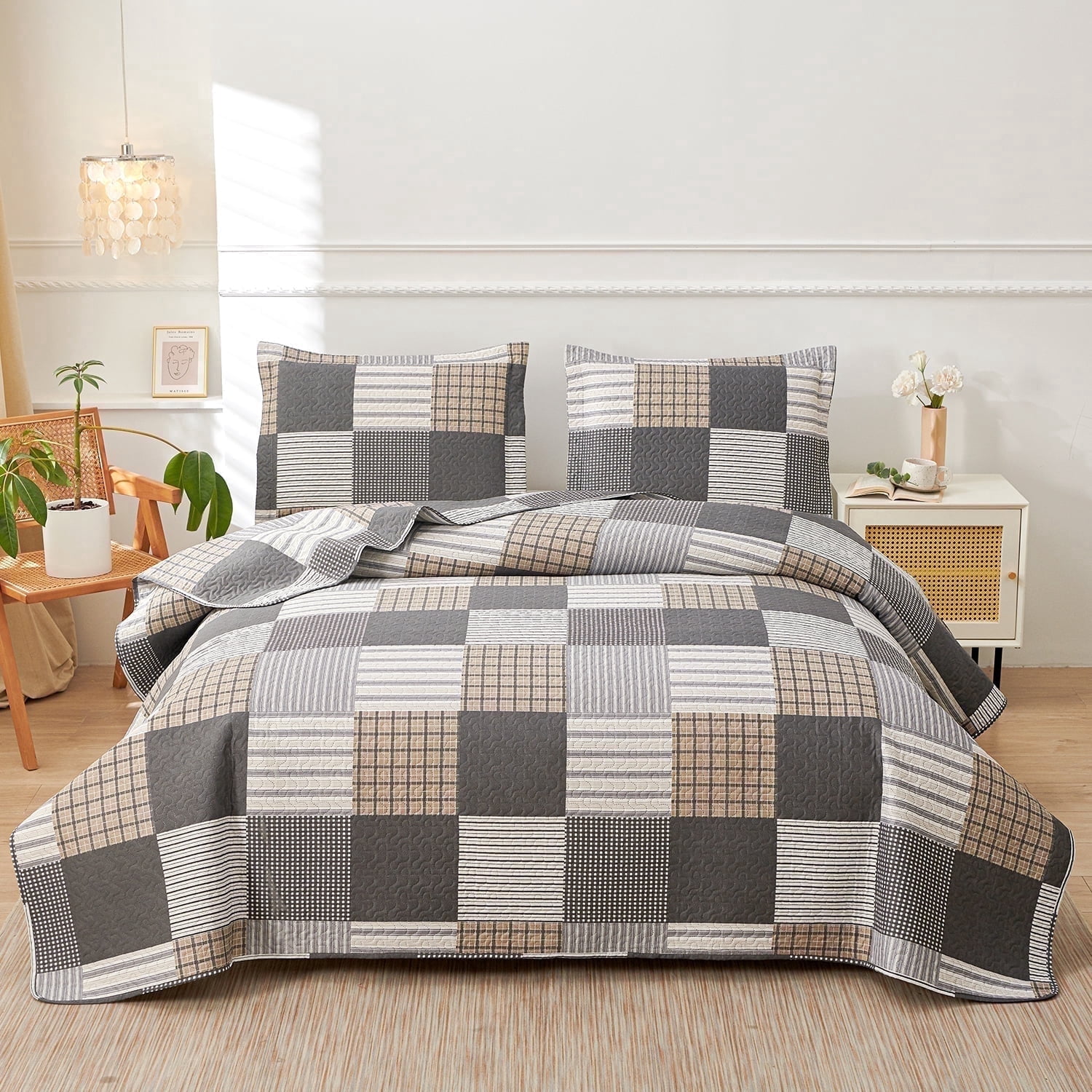 Jessy Home Twin Size Plaid Bedspread Coverlet Plaid Patchwork Quilt ...