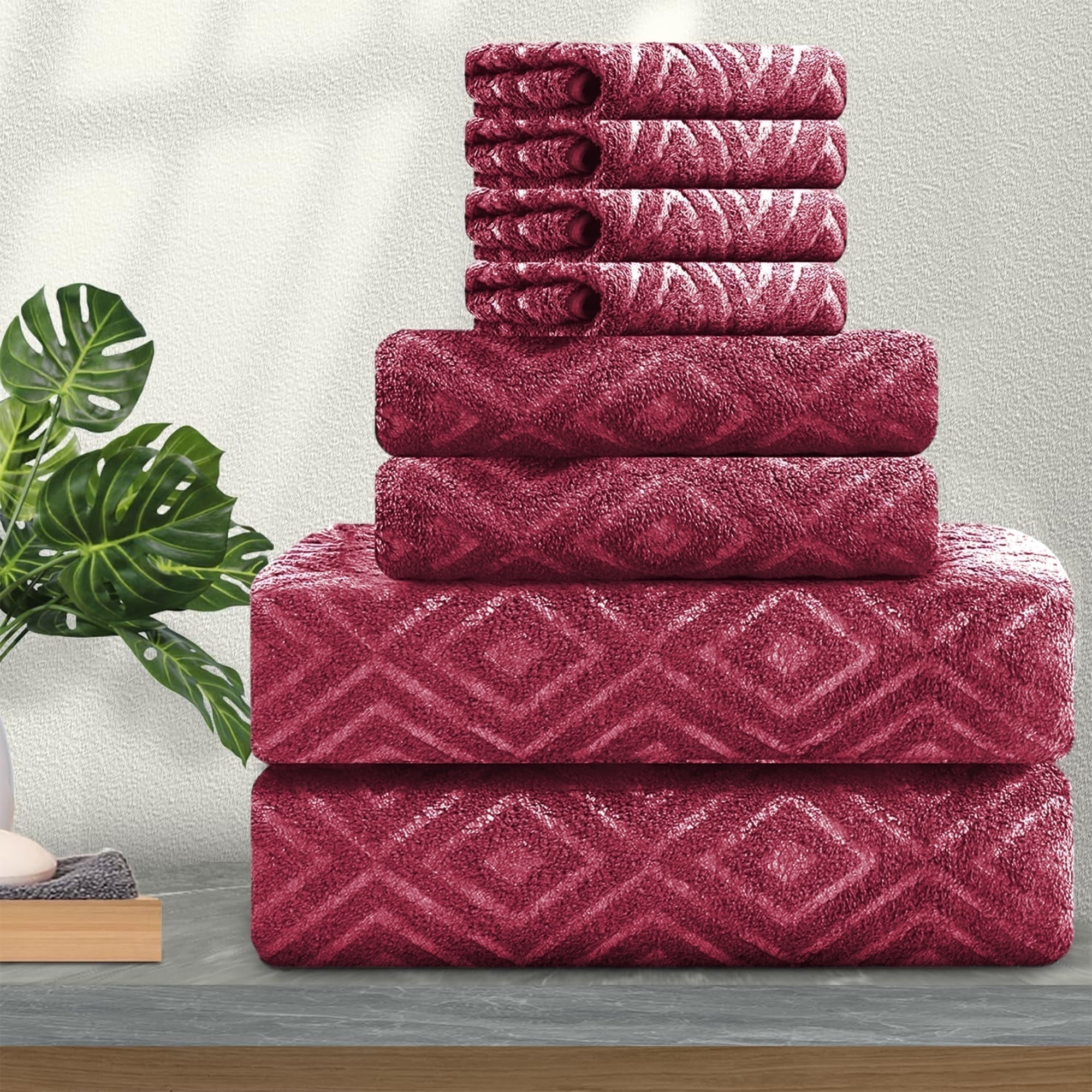 Jessy Home Wine Red Bath Towel set of 8, 2 Oversized Bath Towels, 2 ...