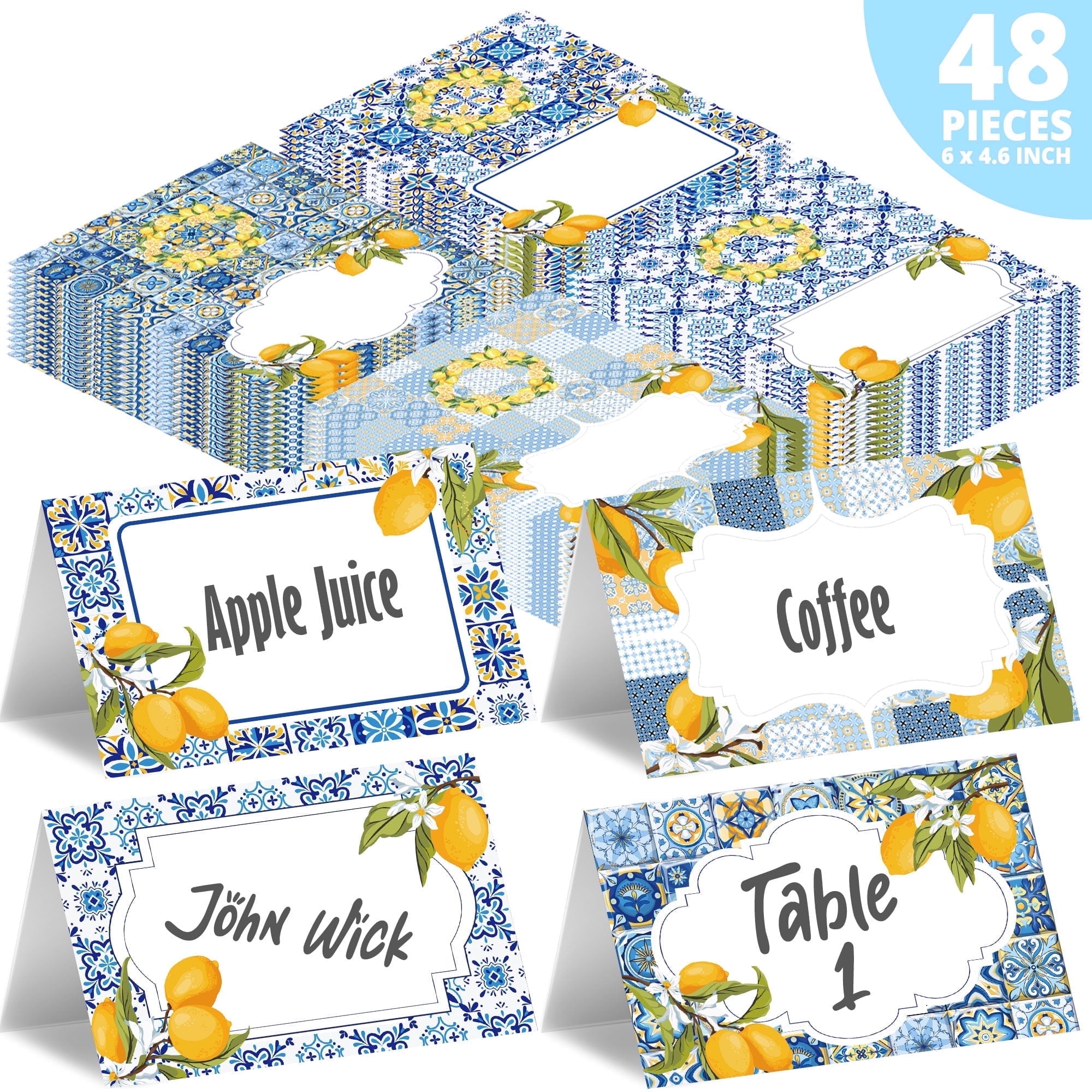 Jestar 48 Pcs Table Number Place Cards, Yellow Lemon and Blue Tile ...