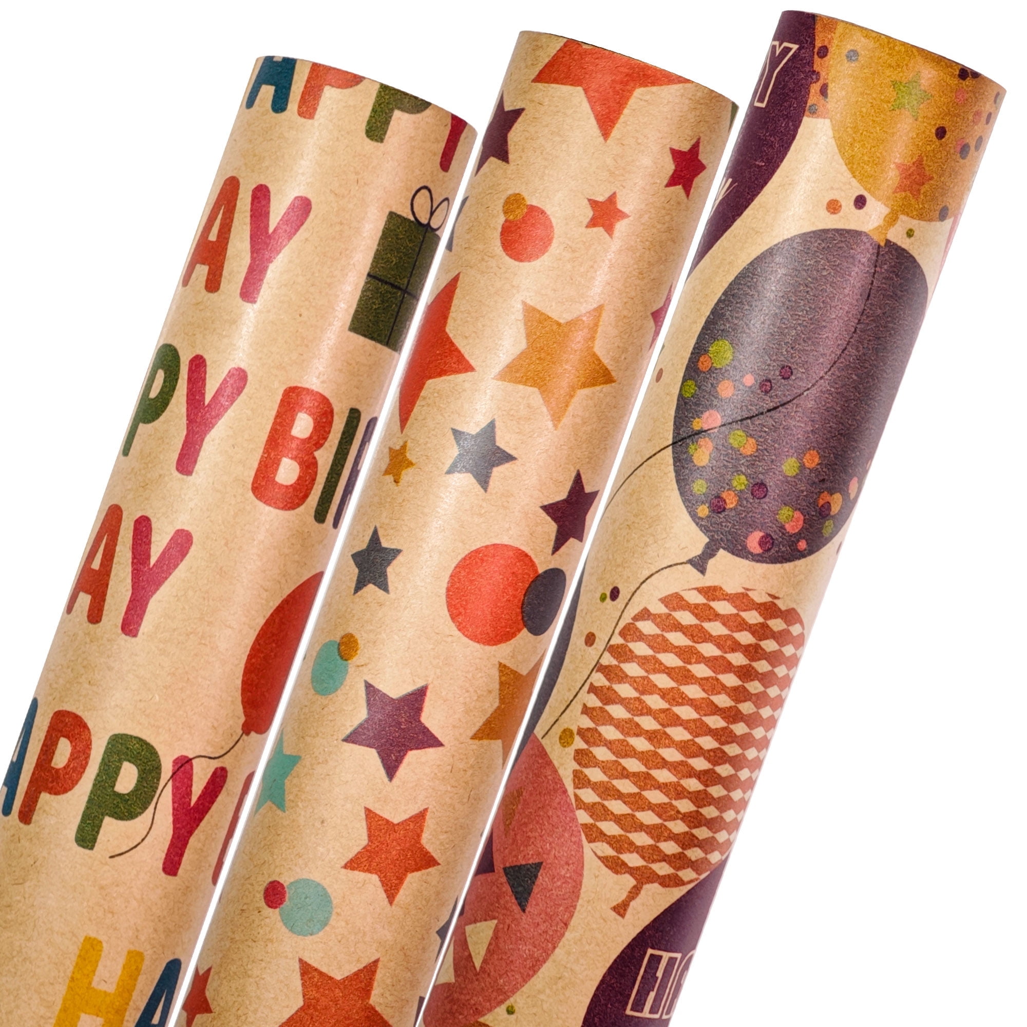 Jestar Kraft Colored Wrapping Paper, Star Polka Dot Birthday Gift ...