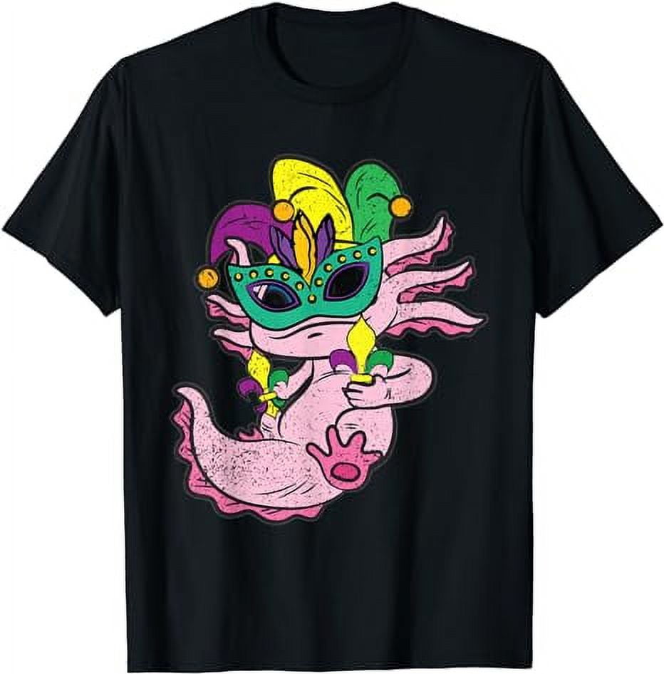 Jester Axolotl Masquerade Mask Mardi Gras Carnival Parade T-Shirt ...