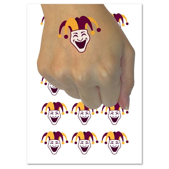 Jester Clown Joker Face Mardi Gras Water Resistant Temporary Tattoo Set ...