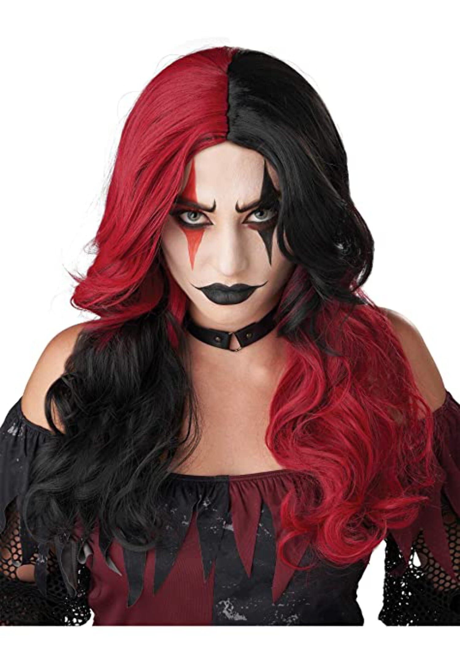 Jester Wig Evil Clown Girl Scary Fancy Dress Halloween Adult Costume ...