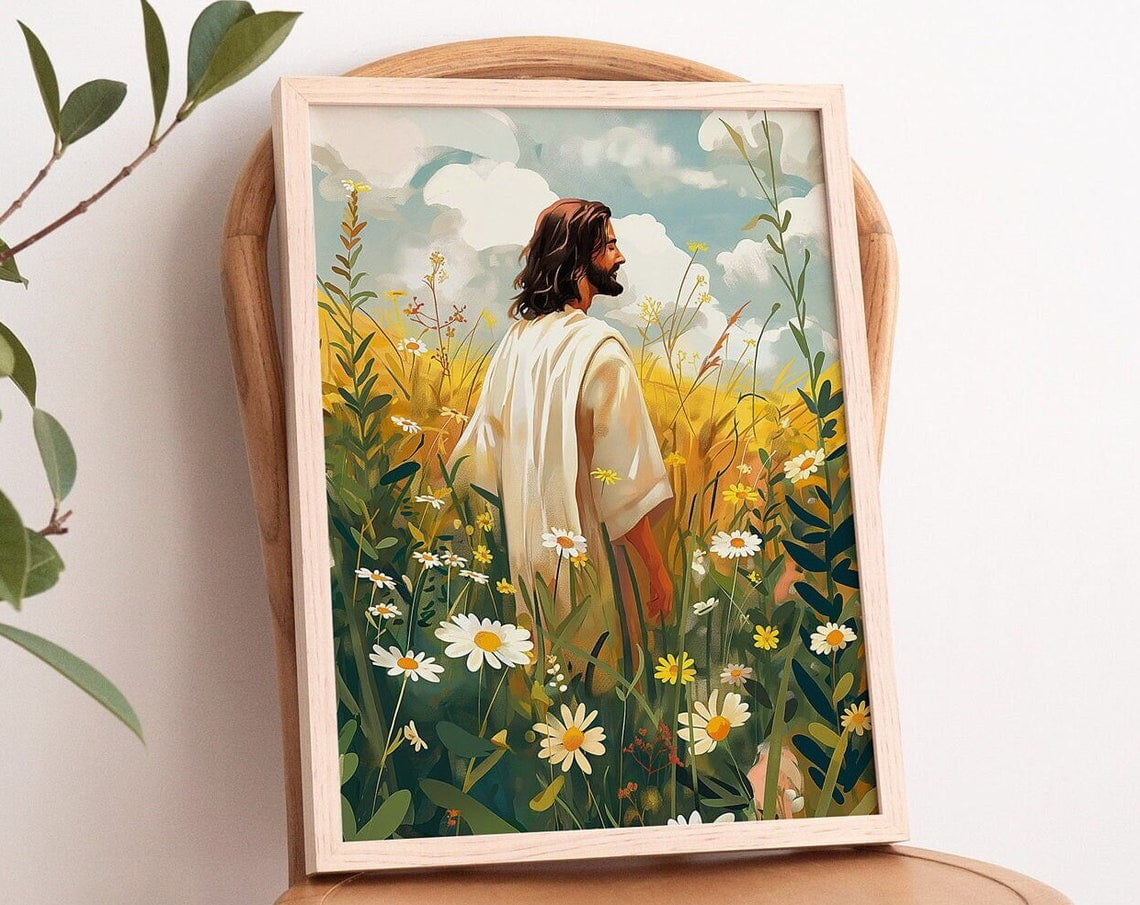 Jesus Among The Flowers Modern Christian Art Bible Verse Wall Art ...