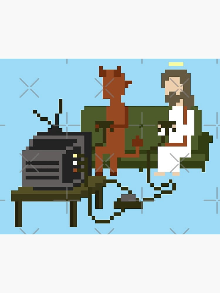 Jesus And Devil Playing Video Games Pixel Art Fashion Art Decor Frame ...
