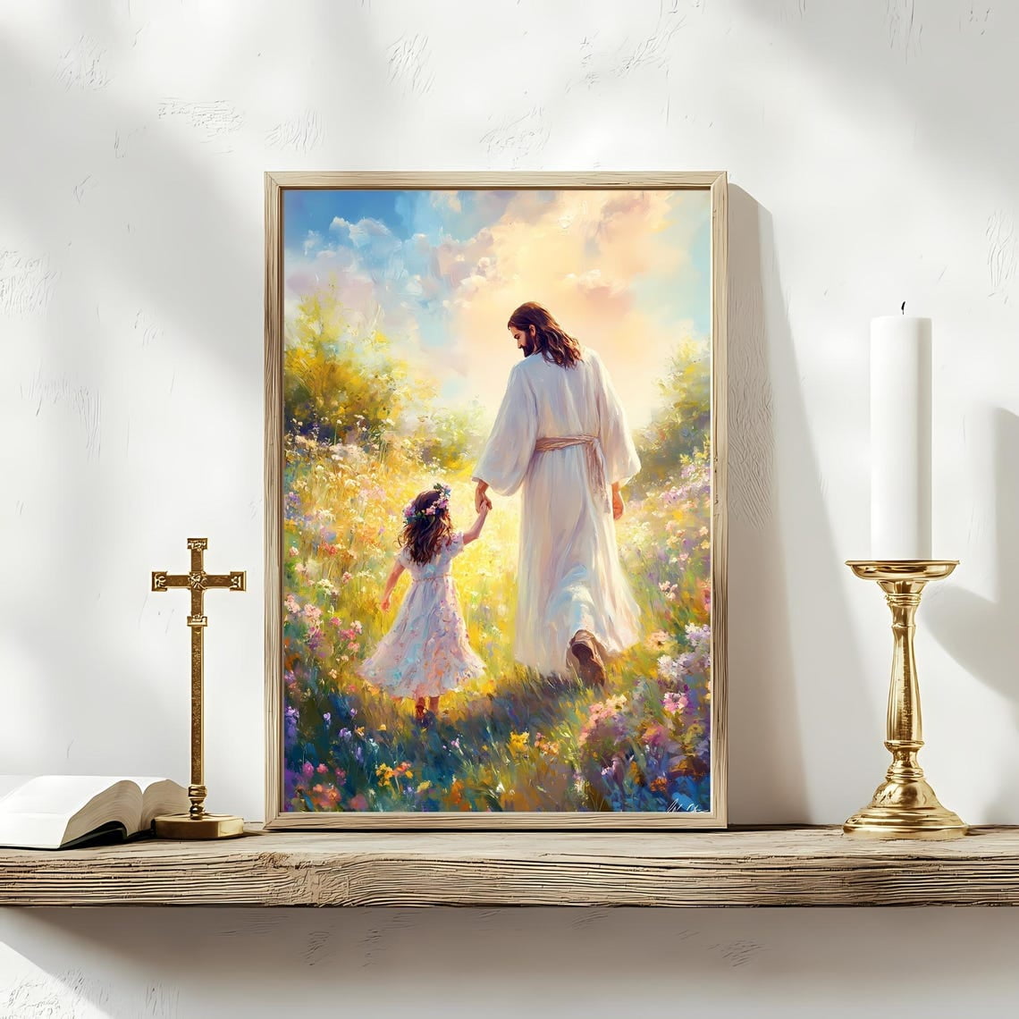 Jesus And Girl Holding Hands, Pastel Christian Art For Nursery, Lds ...
