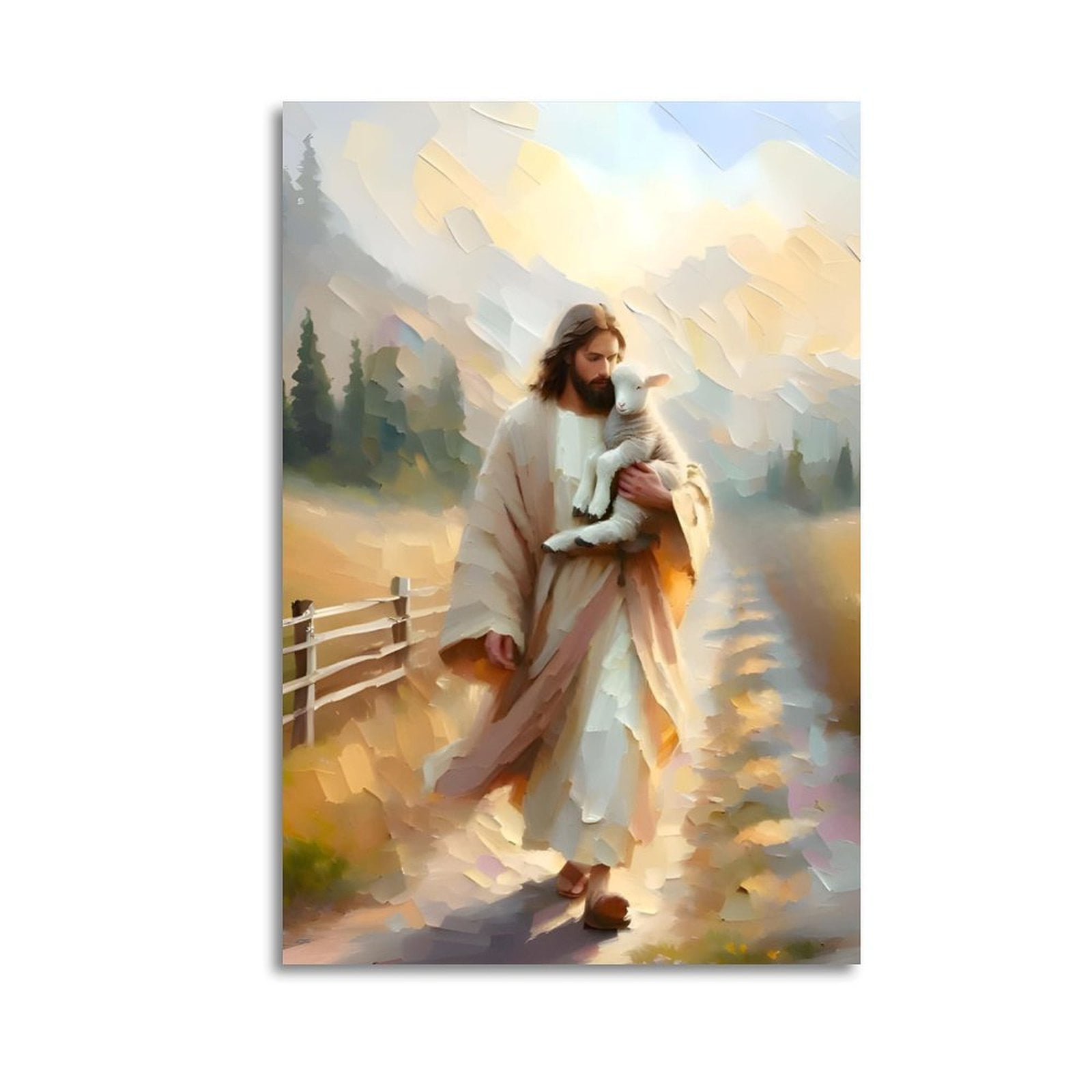 Jesus And Lamb Canvas Wall Art Jesus Finds The Lost Lamb Poster Prints ...