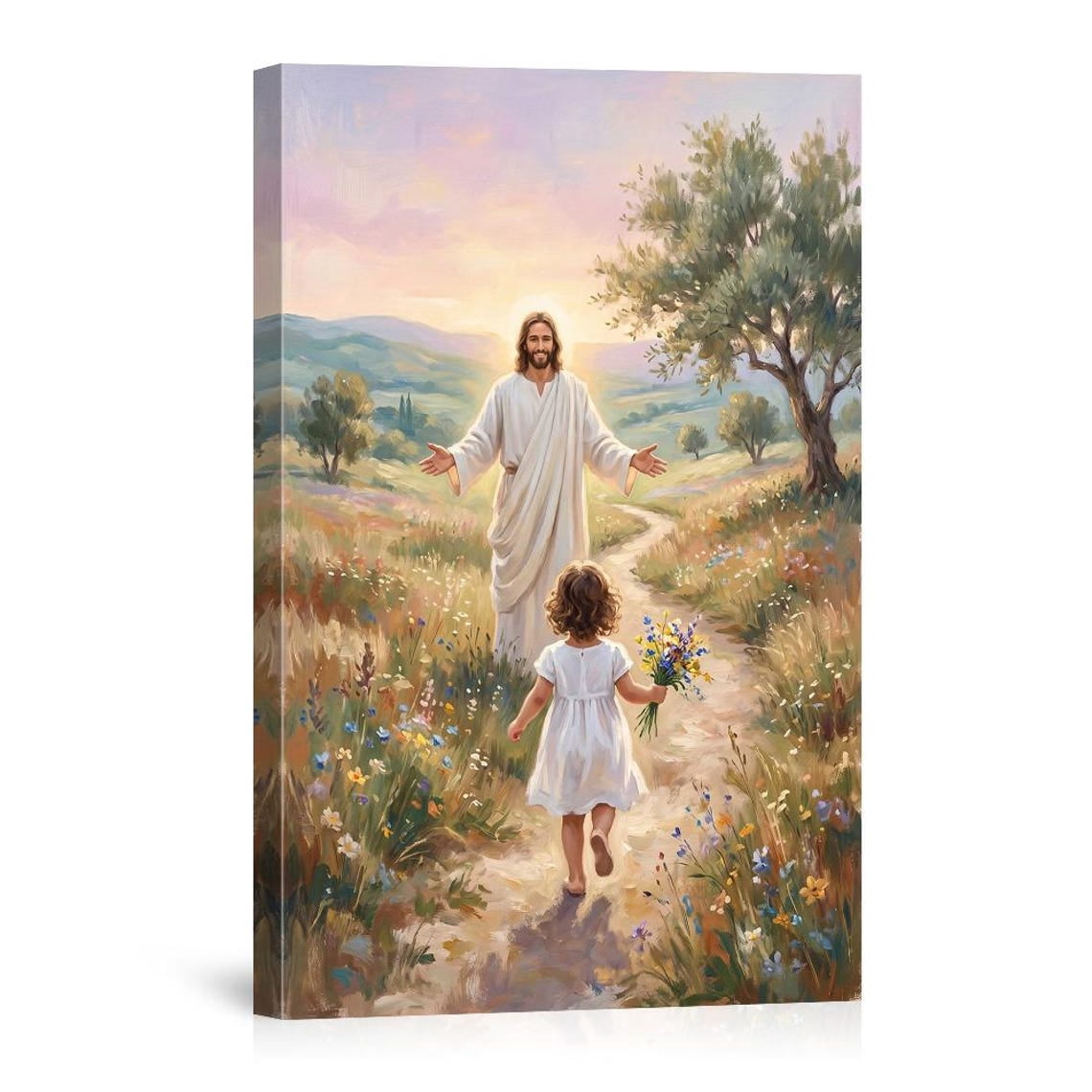 Jesus And Little Girl In Flower Field Inspirational Religious For Home ...