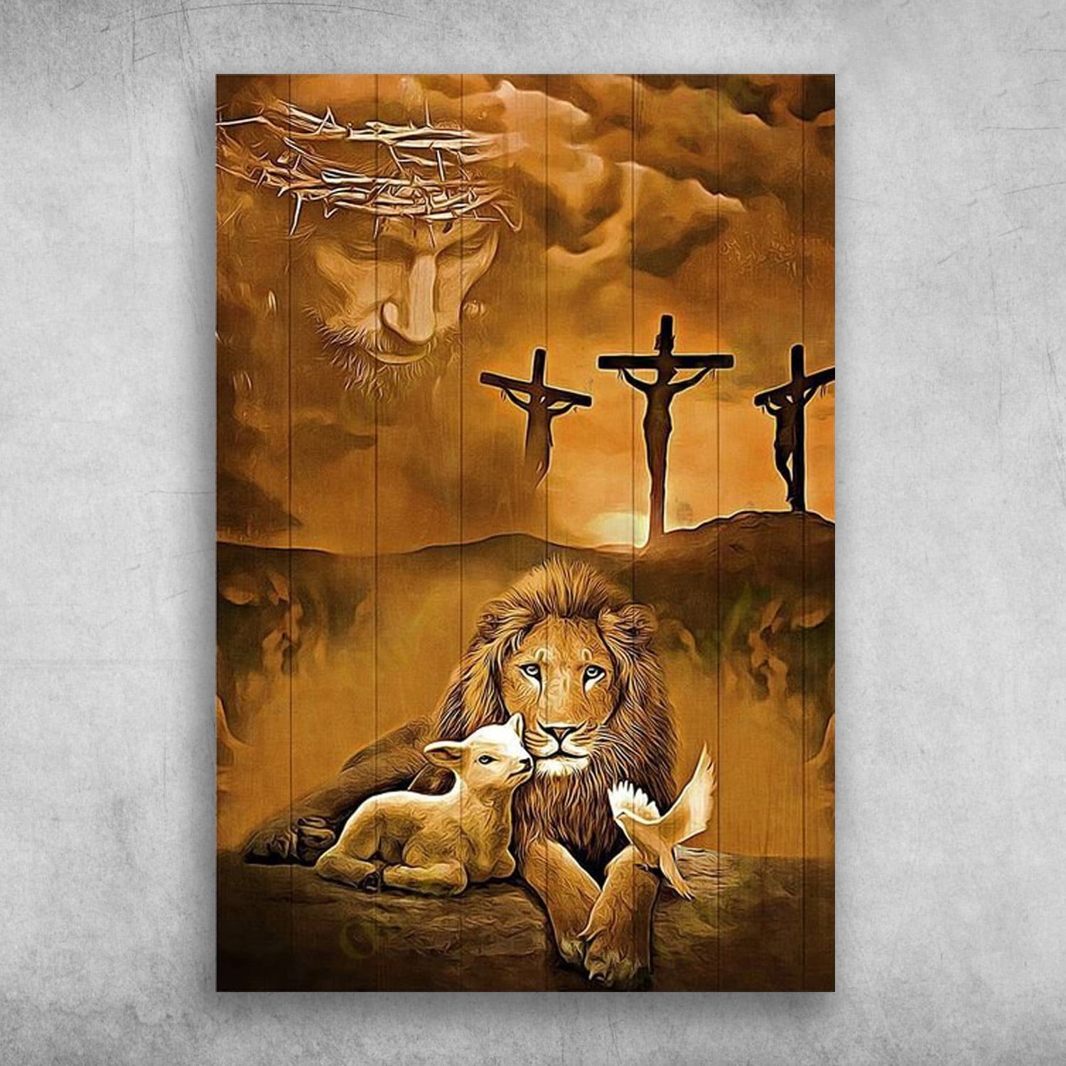 Jesus And The Cross - God, Lion, Lamb, Dove 24 x 36 Inch Poster ...