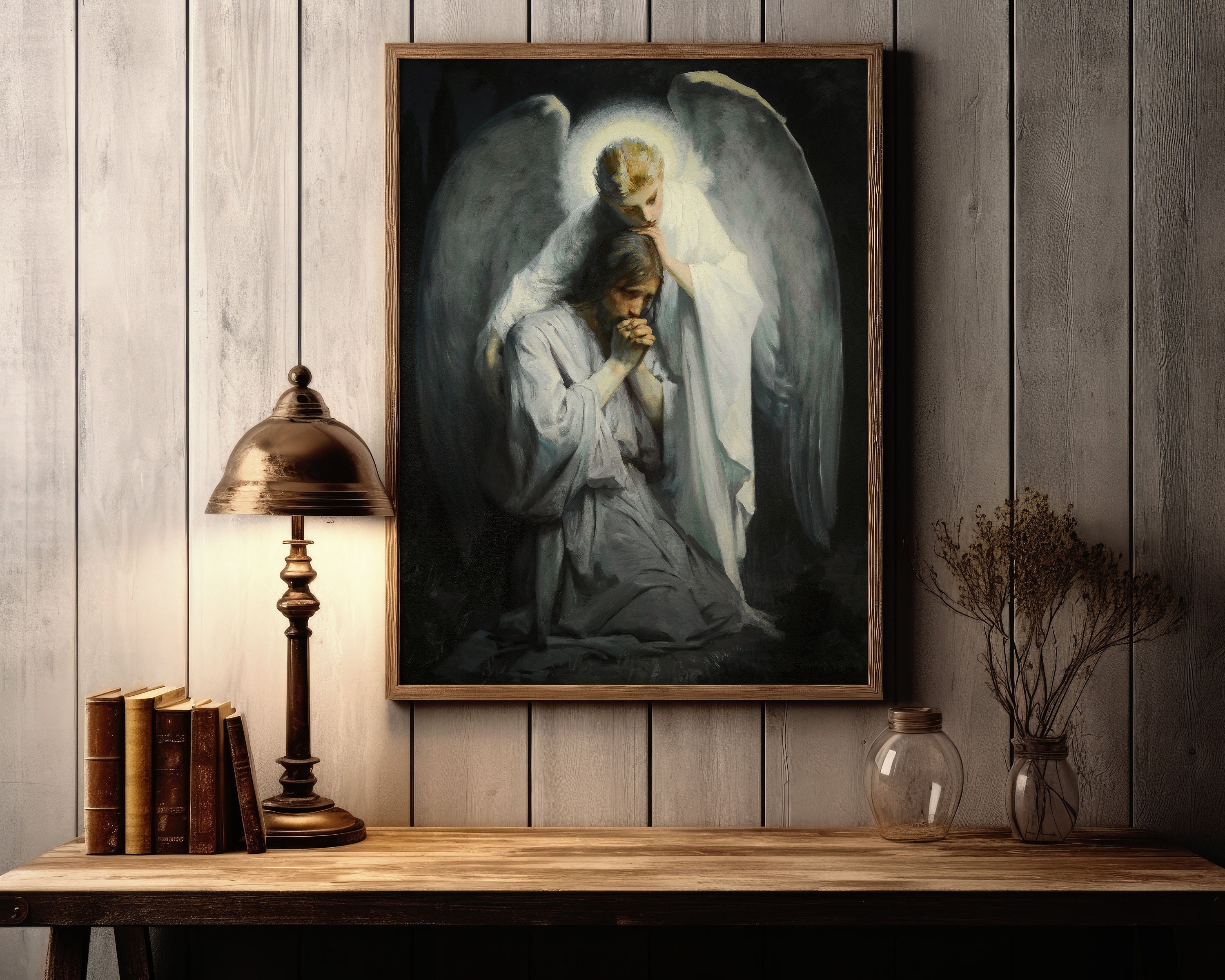 Jesus And Angel Wall Art, Agony In The Garden By Frans Schwartz, Angel ...