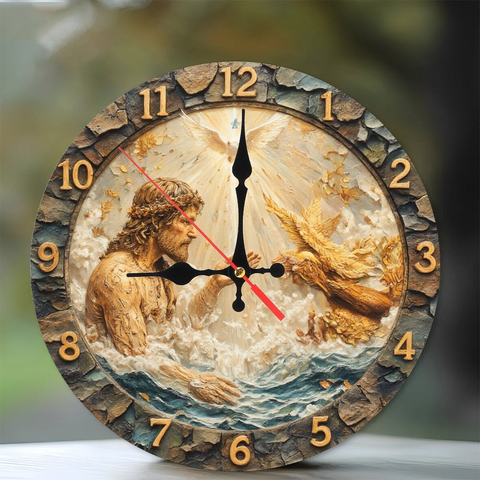 Jesus Baptism Holy Spirit Dove Wall Clock Religious Art 10-Inch Silent ...