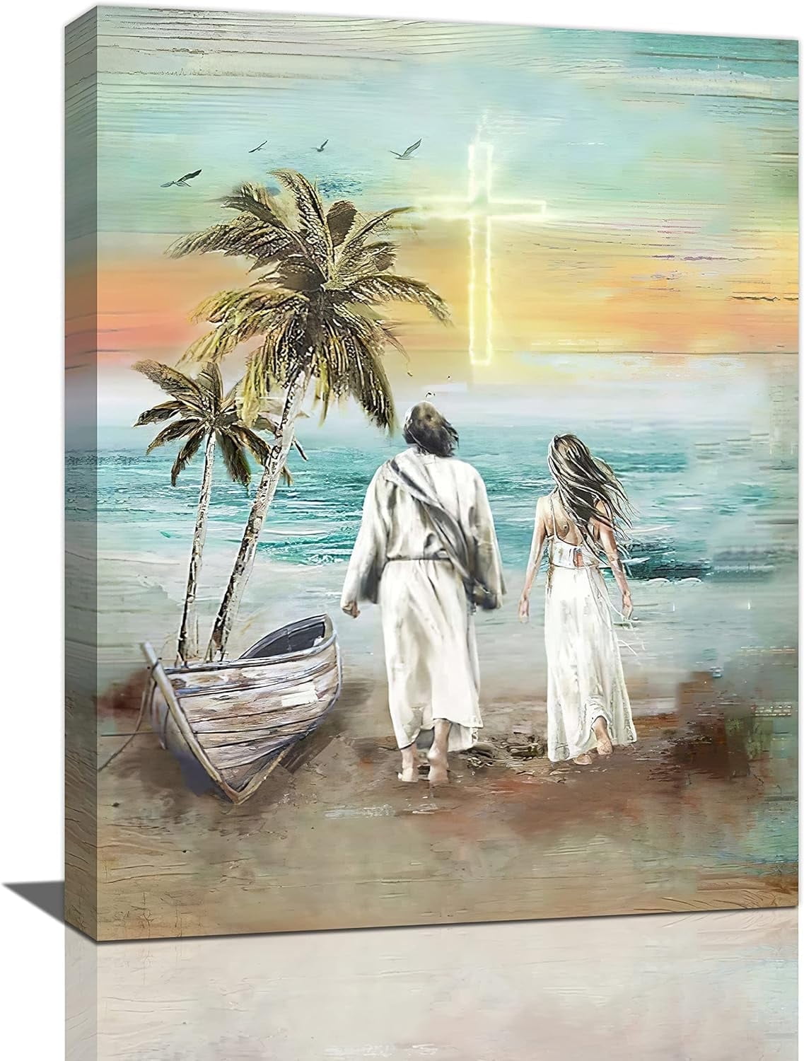 Jesus Beach Wall Art Ocean Jesus Girl Cross Pictures Wall Decor ...