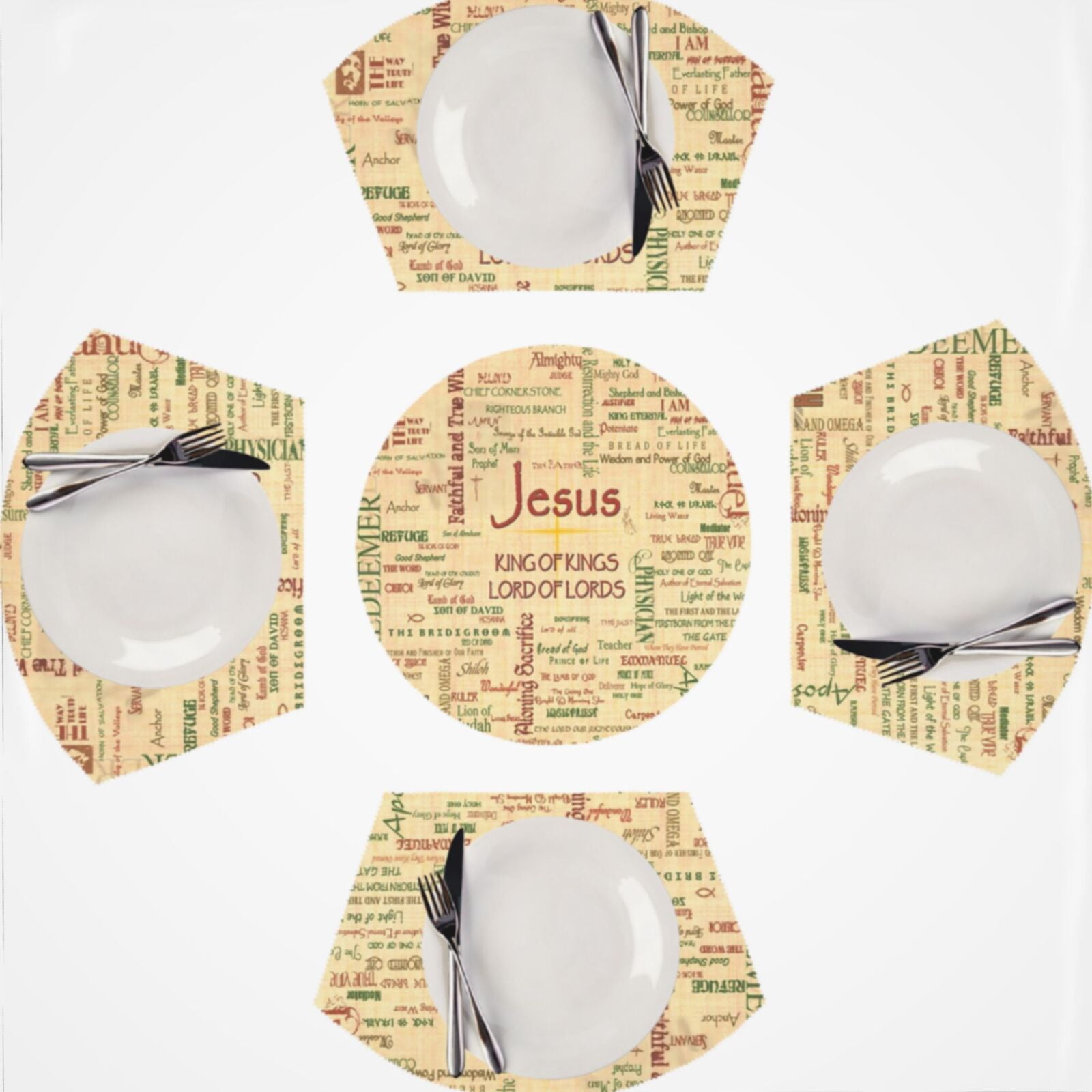 Jesus, Biblical References Round Table Placemats Set Of 5 Wedge Table ...
