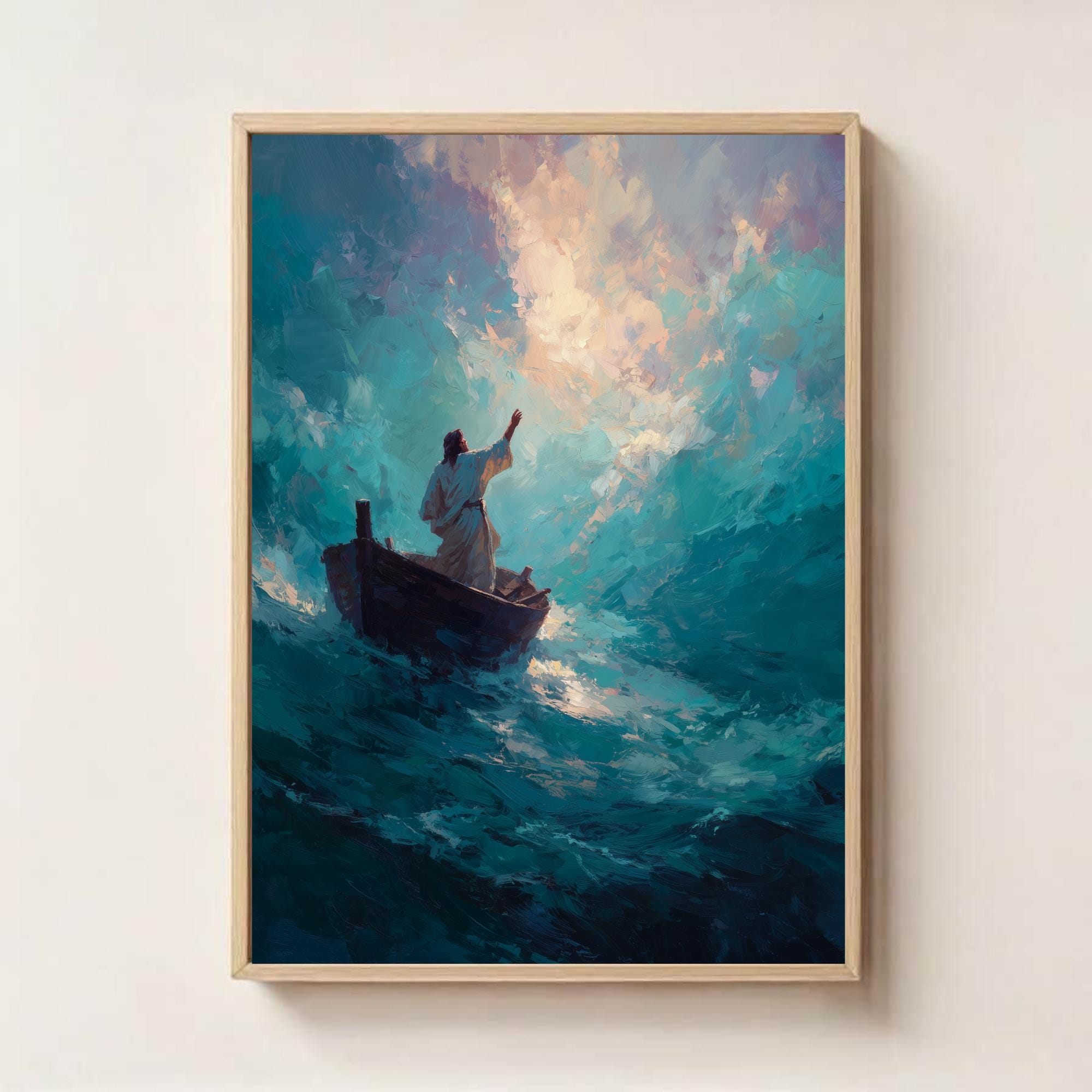 Jesus Calming The Storm , Faith Over Fear Christian Art, Boat On ...