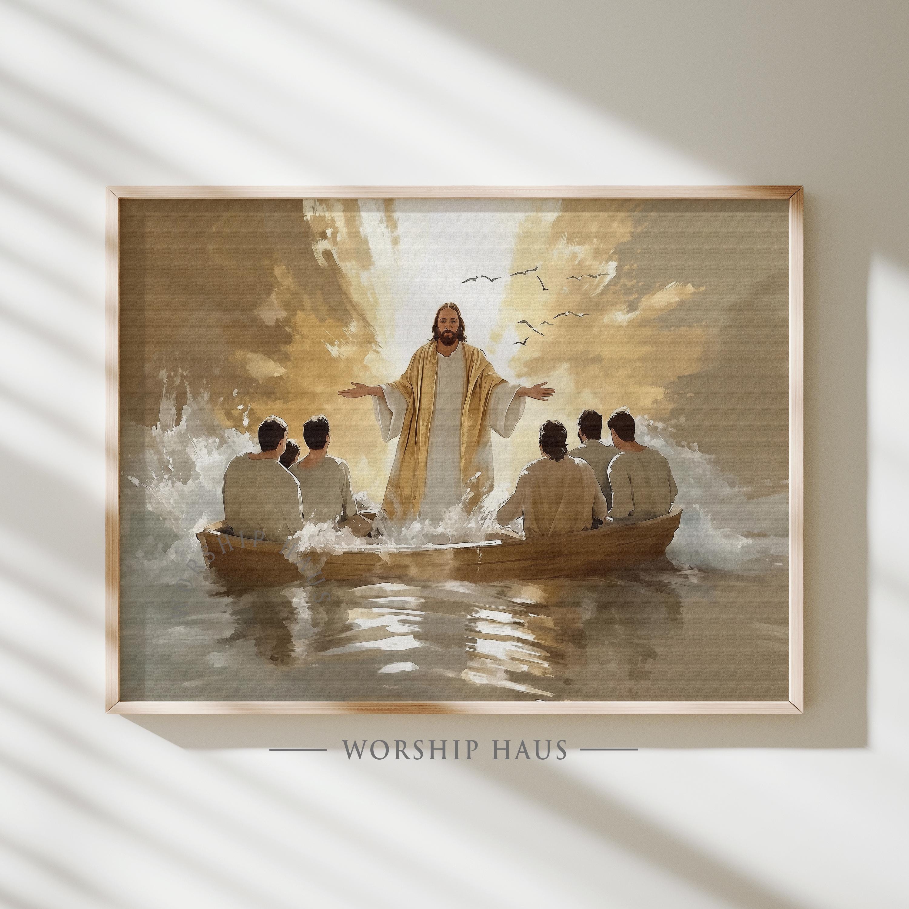 Jesus Calms Storm Christian Sea Of Galilee Scene With Disciples Miracle ...