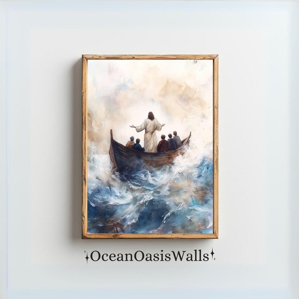 Jesus Calms The Storm Art, Faith Over Fear Wall Art Jesus And Disciples ...